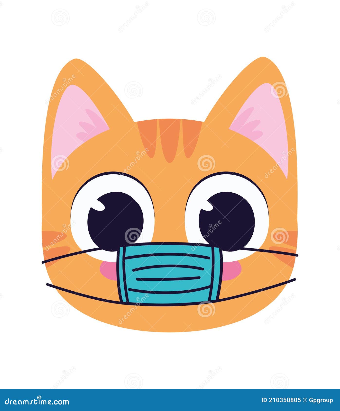 Cute Kitty with Safety Mask on a White Background Stock Vector ...