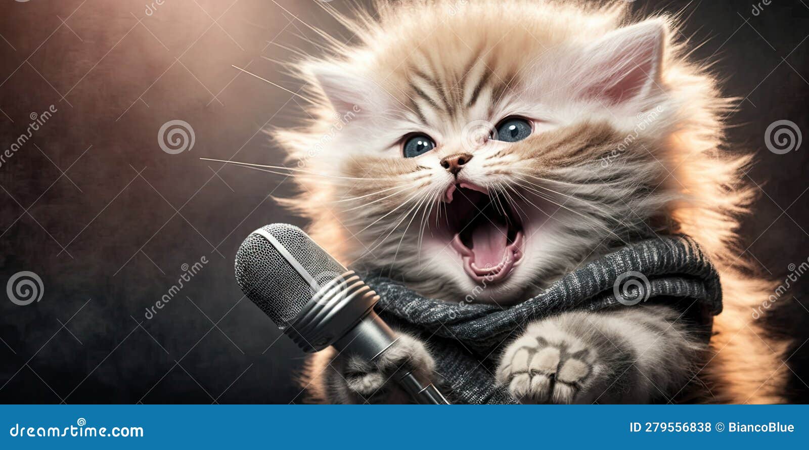 Cute Kitty Singing Glam Metal on Stage Stock Illustration ...