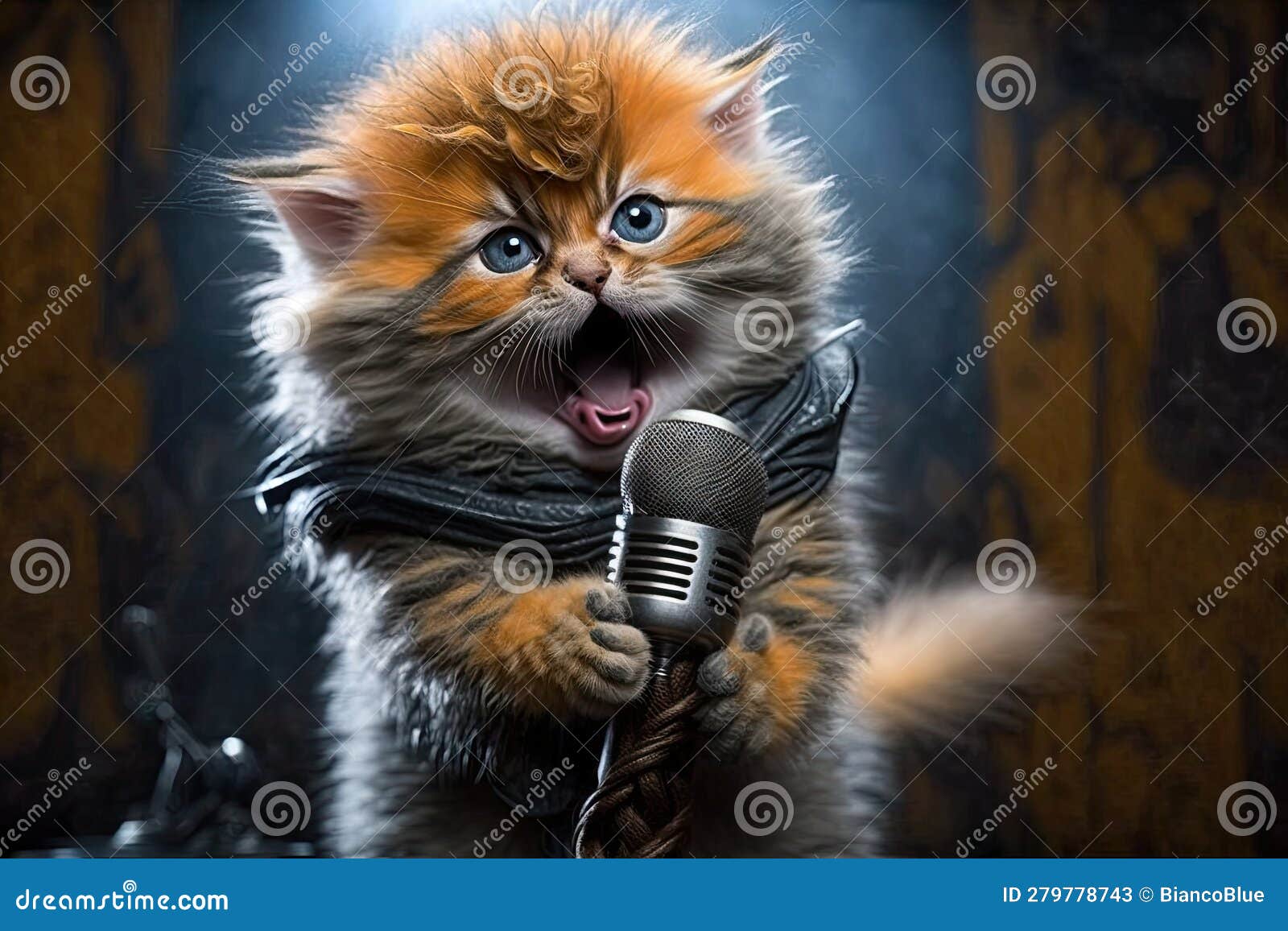 Cute Kitty Singing Glam Metal on Stage Stock Illustration ...
