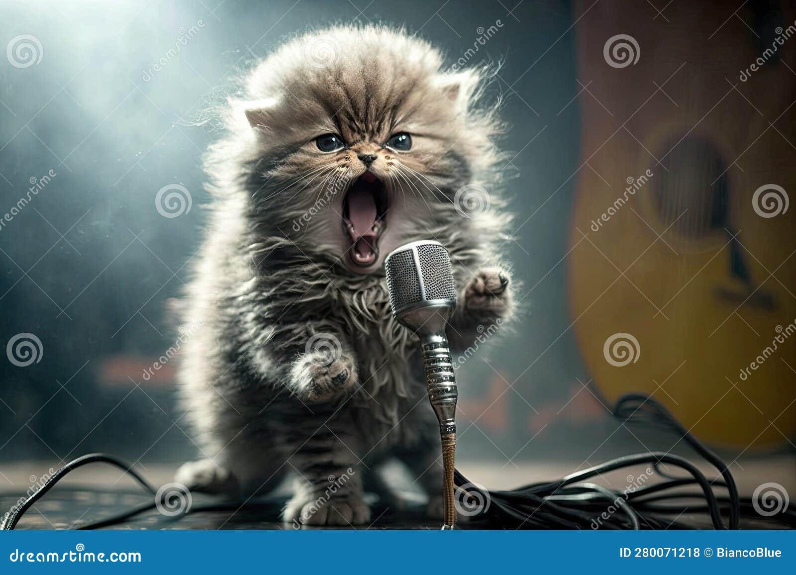 Cute Kitty Singing Glam Metal on Stage Stock Photo - Image of metal ...