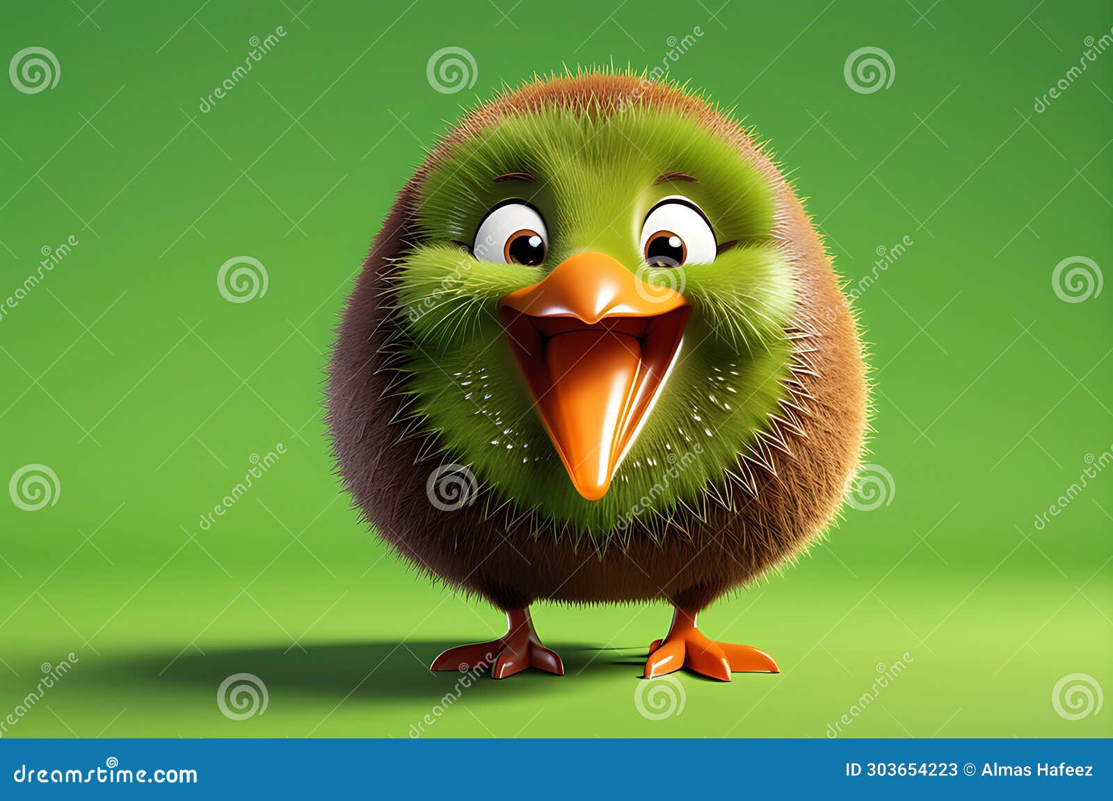 A Cute Kiwi As a 3D Rendered Character Smiling Over Solid Color ...