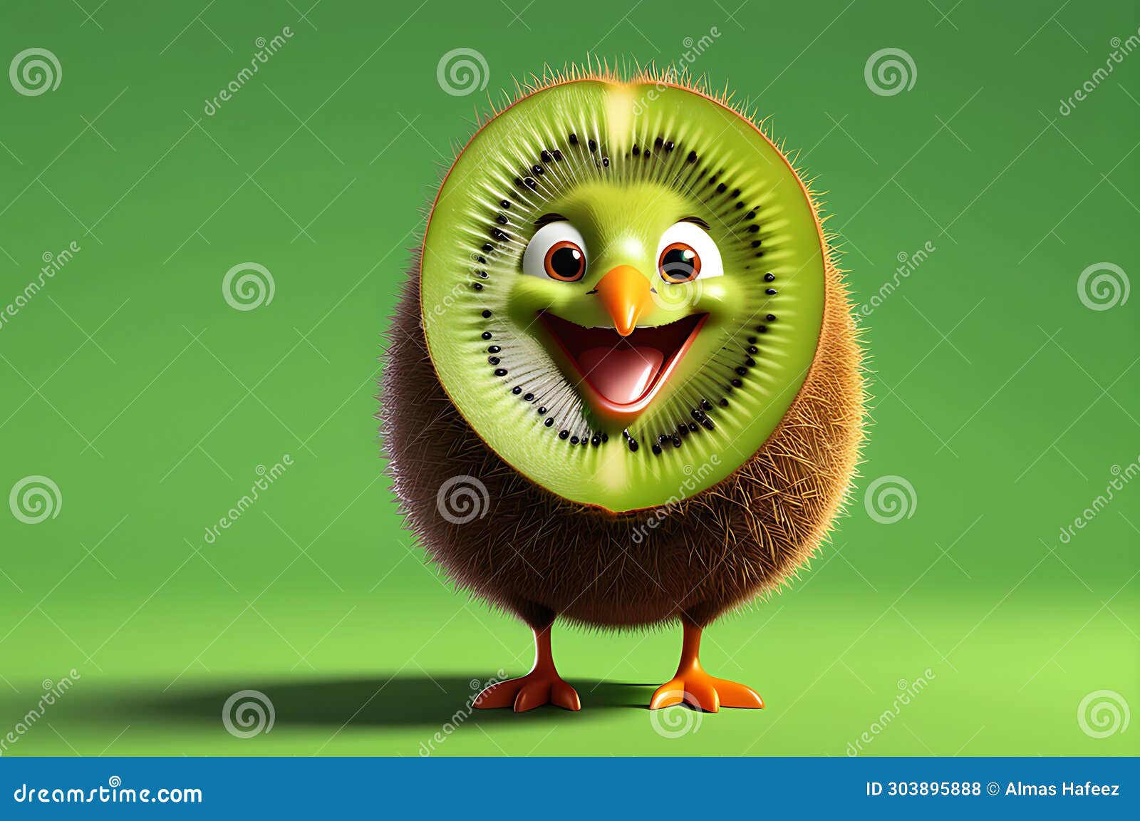 A Cute Kiwi As a 3D Rendered Character Smiling Over Solid Color ...