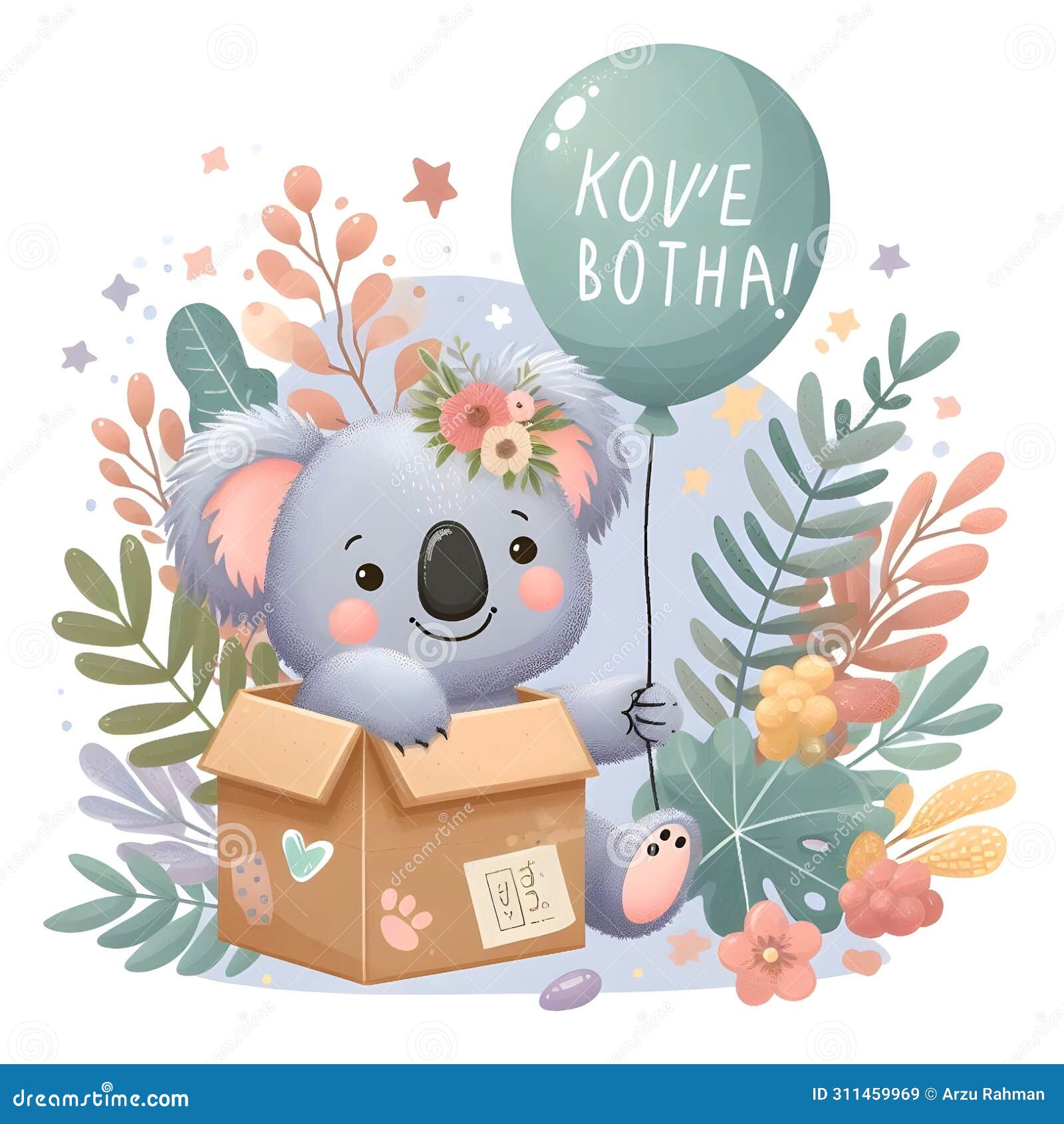 Cute Koala and Balloon in the Box Stock Illustration - Illustration of ...