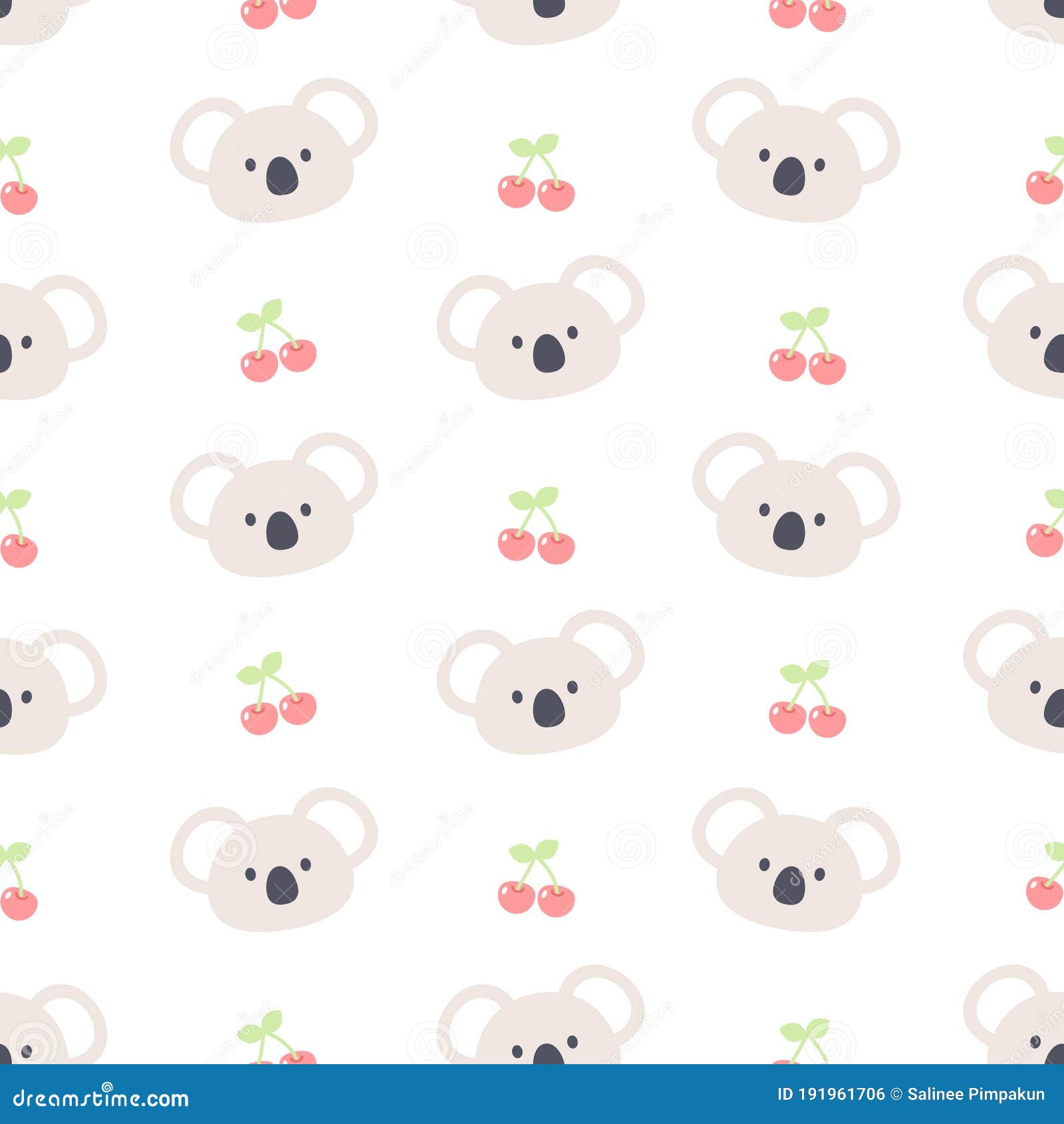 Cute Koala Bear and Cherry Seamless Pattern Background Stock ...