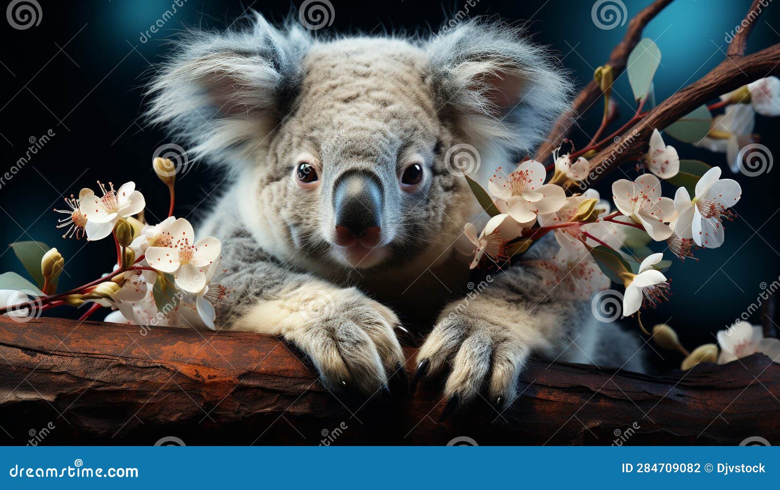 Cute Koala on Branch, Fluffy Fur, Looking at Camera Generated by AI ...
