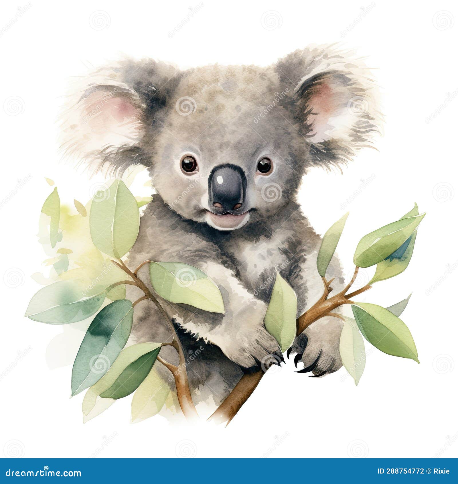 Cute Koala in a Eucalyptus Tree Isolated on White Background ...