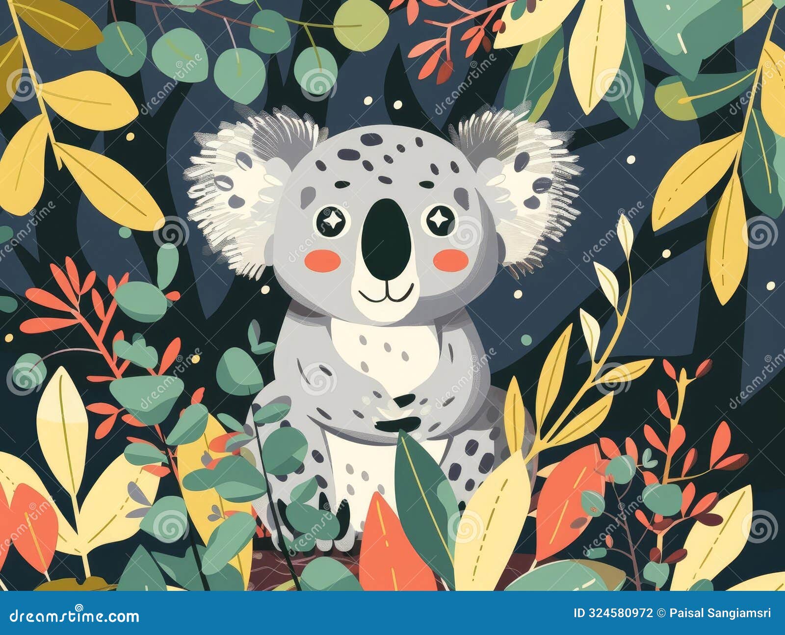 Koala Flat Design Cartoon Vector Wild Animals Tree Branch Forest ...