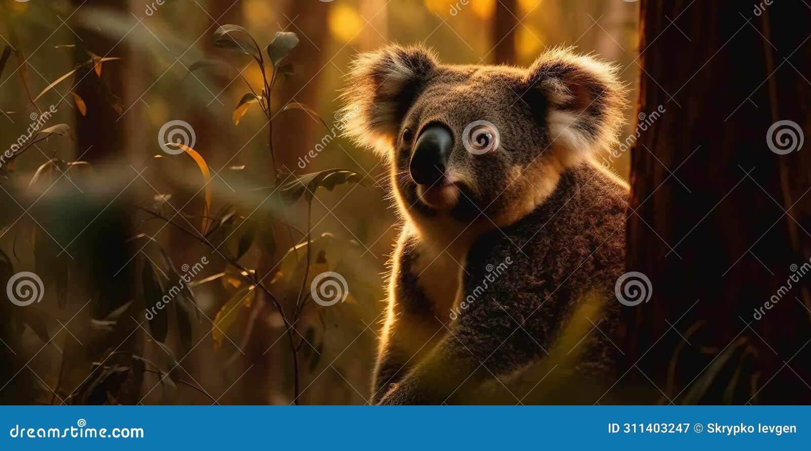 Cute Koala in the Jungle Forest in the Evening Stock Illustration ...