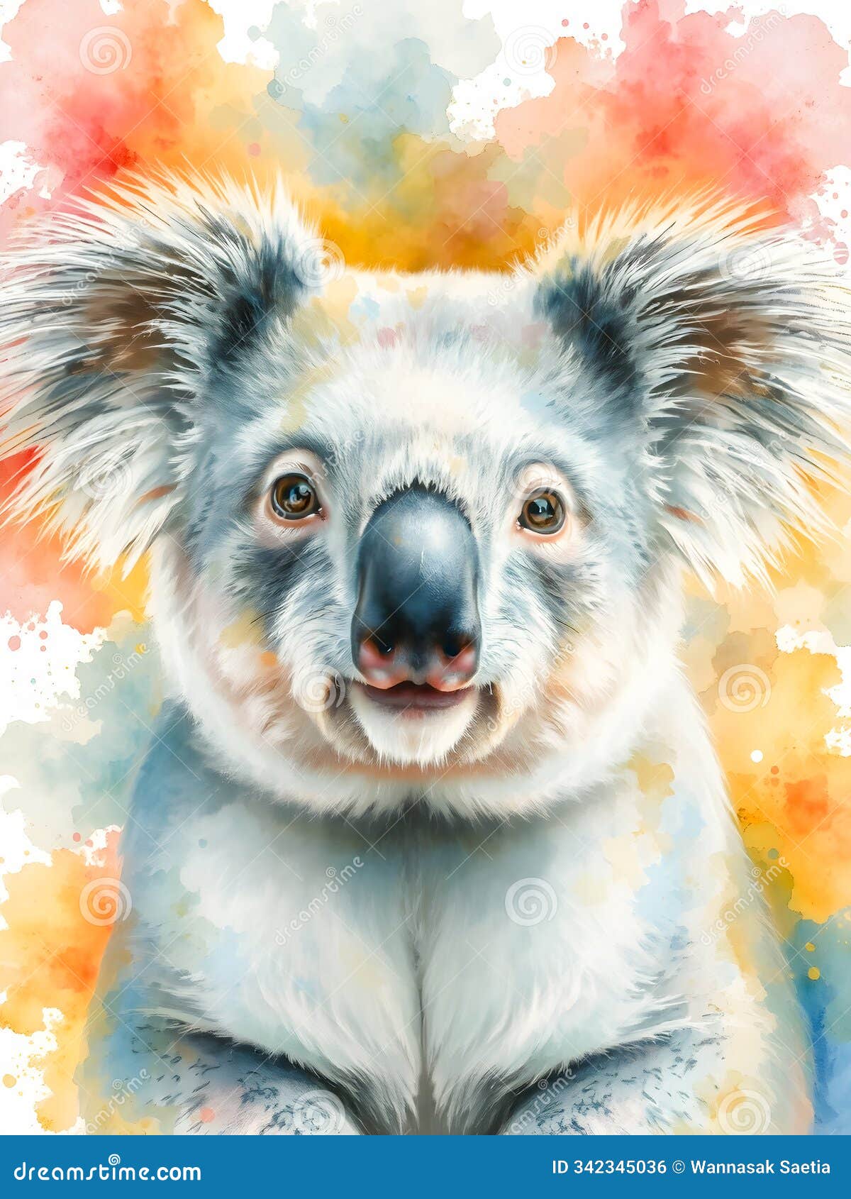 Cute Koala Portrait on Watercolor Background. Stock Photo - Image of ...