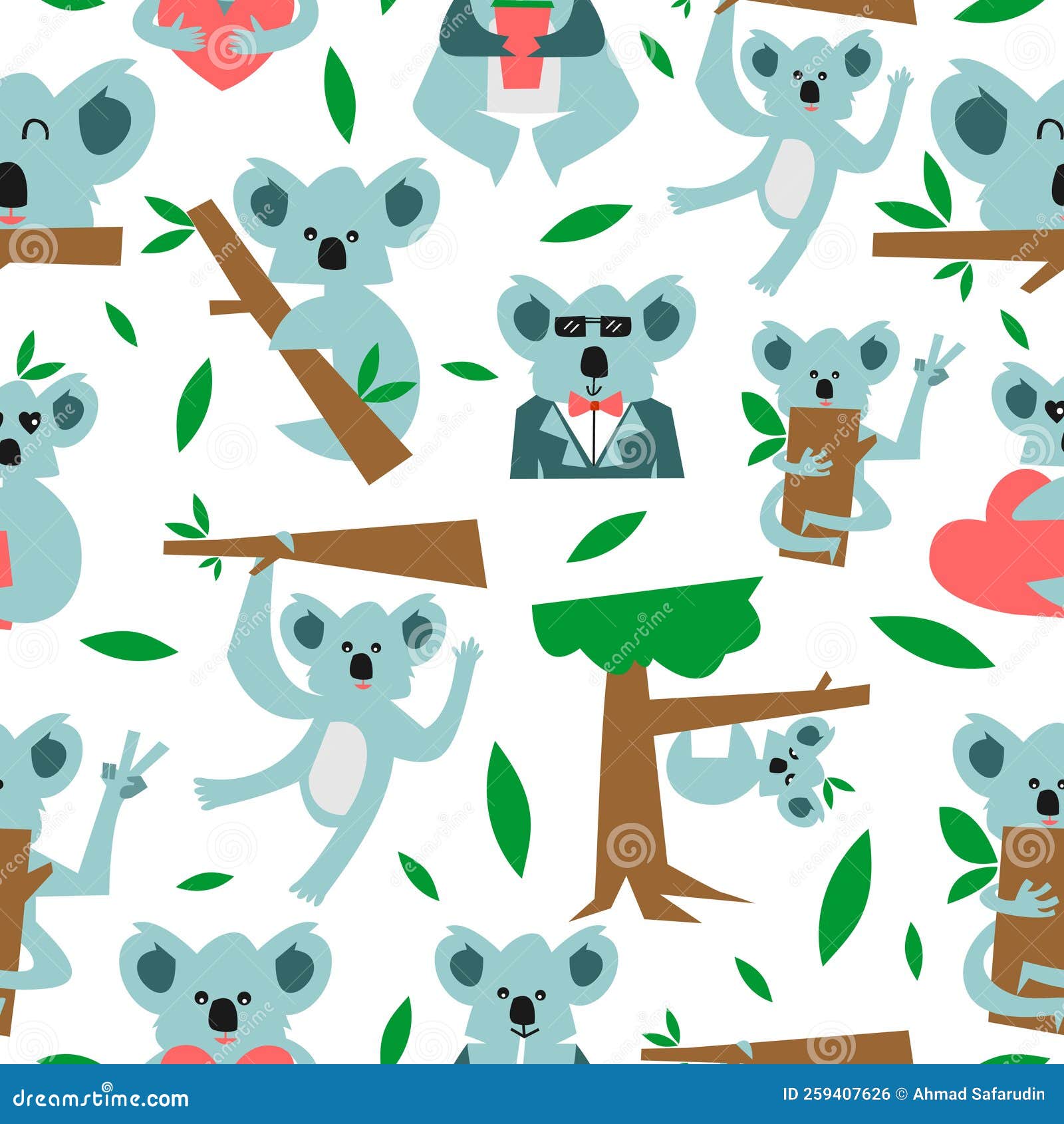 Koala Seamless Pattern. Cartoon Cute Australian Bear Texture. Forest ...