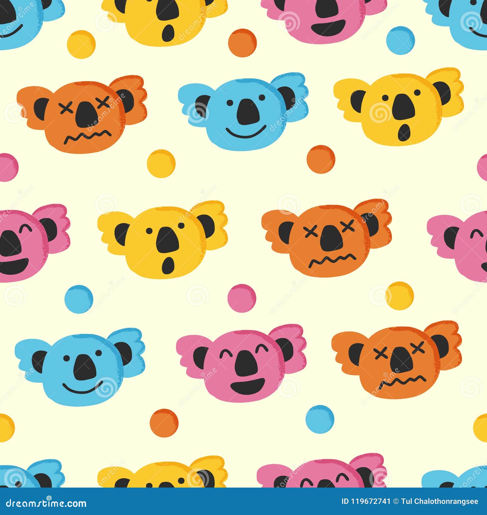 Koala Seamless Pattern. Cartoon Cute Australian Bear Texture. Forest ...