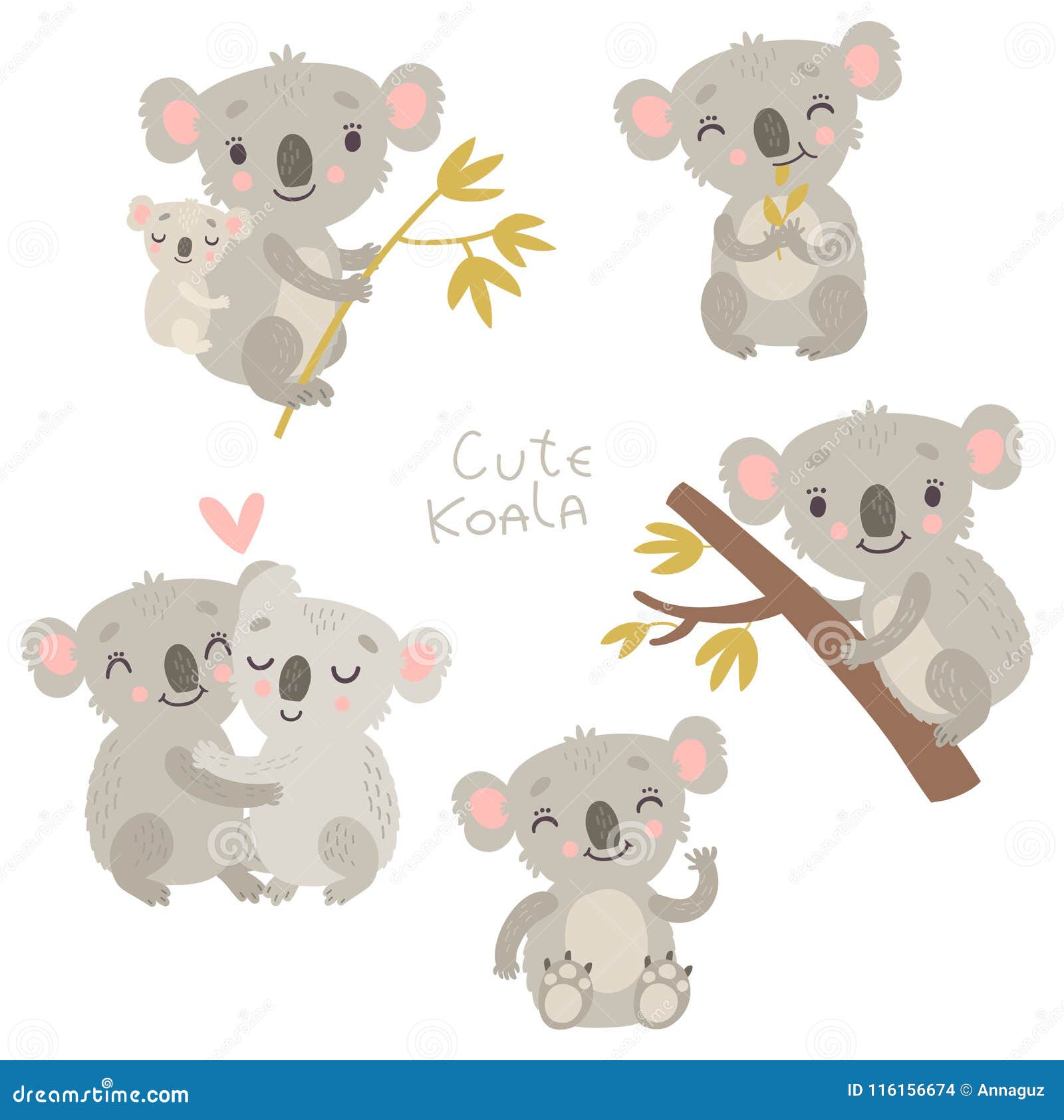 Cute Koala. Set of Characters, Vector Stock Vector - Illustration of ...
