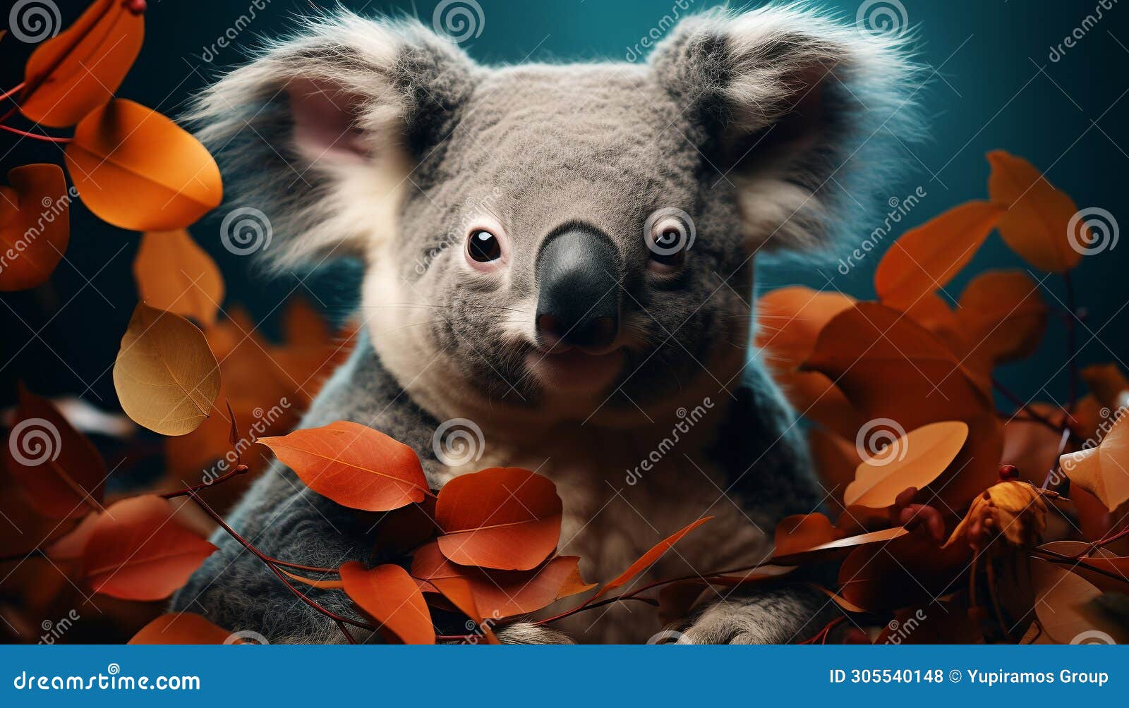 Cute Koala Sitting on Branch, Looking at Camera in Autumn Generated by ...