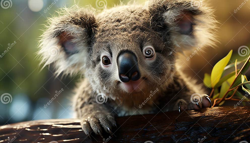 Cute Koala Sitting on Branch, Looking at Camera in Forest Generated by AI Stock Image - Image of ...