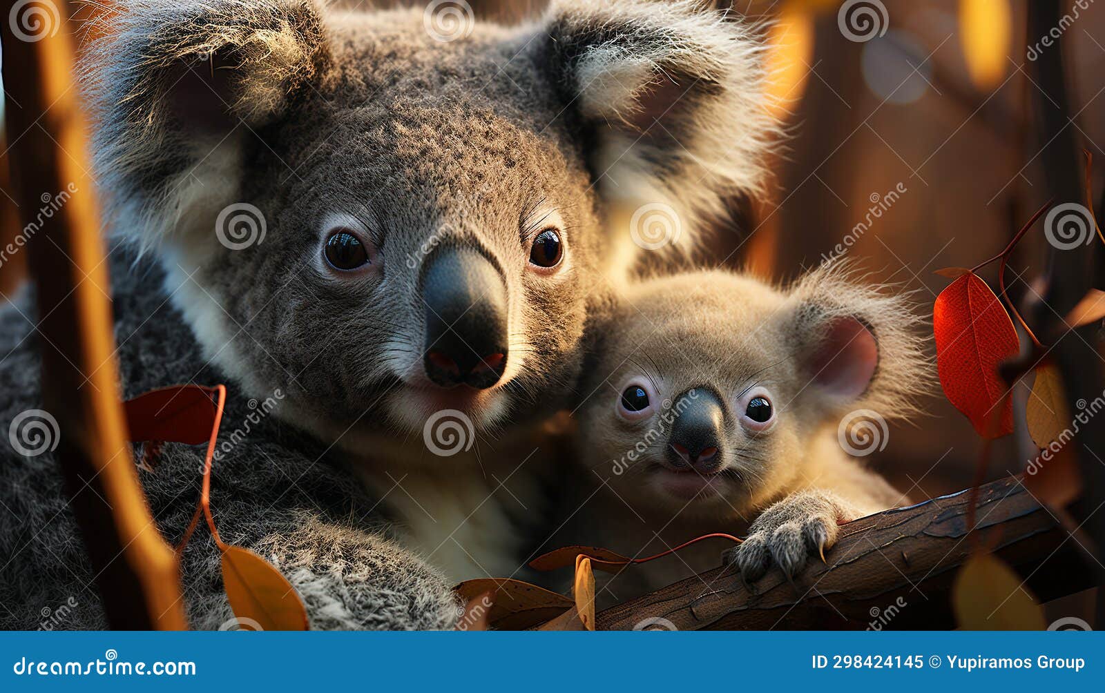 Cute Koala Sitting on Branch, Looking at Camera in Forest Generated by AI Stock Image - Image of ...