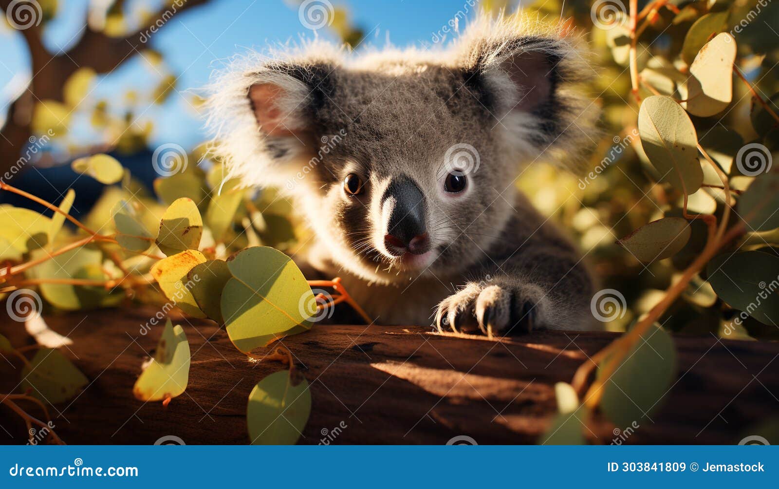 Cute Koala Sitting on Branch, Looking at Camera in Forest Generated by AI Stock Image - Image of ...
