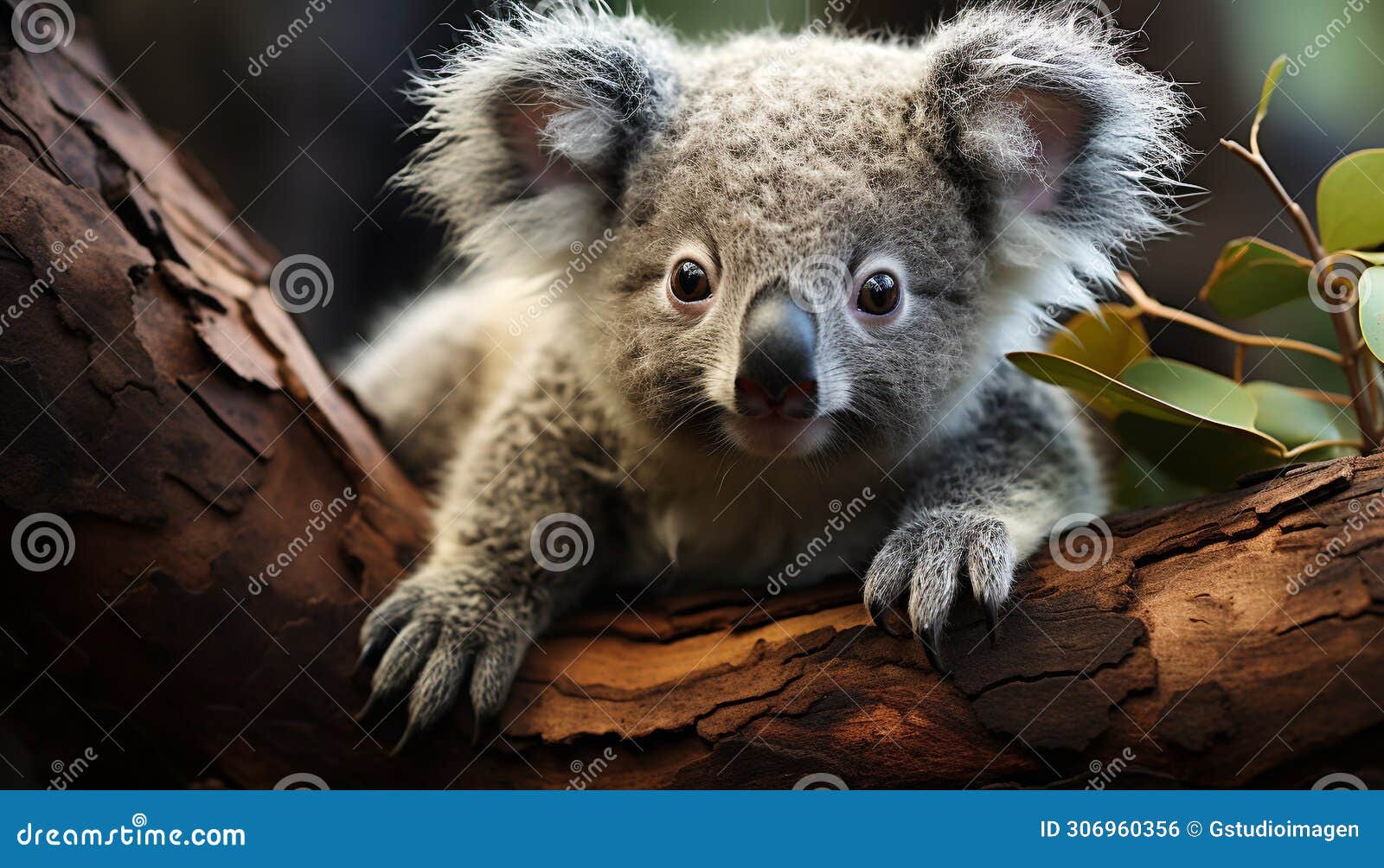 Cute Koala Sitting on Branch, Looking at Camera in Forest Generated by AI Stock Photo - Image of ...