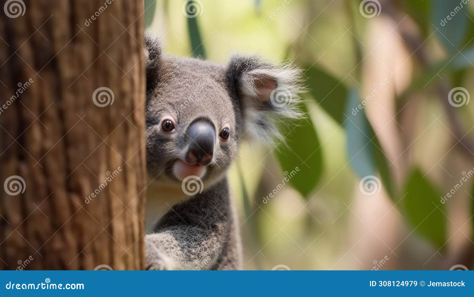 Cute Koala Sitting on Branch, Looking at Camera in Forest Generated by AI Stock Image - Image of ...
