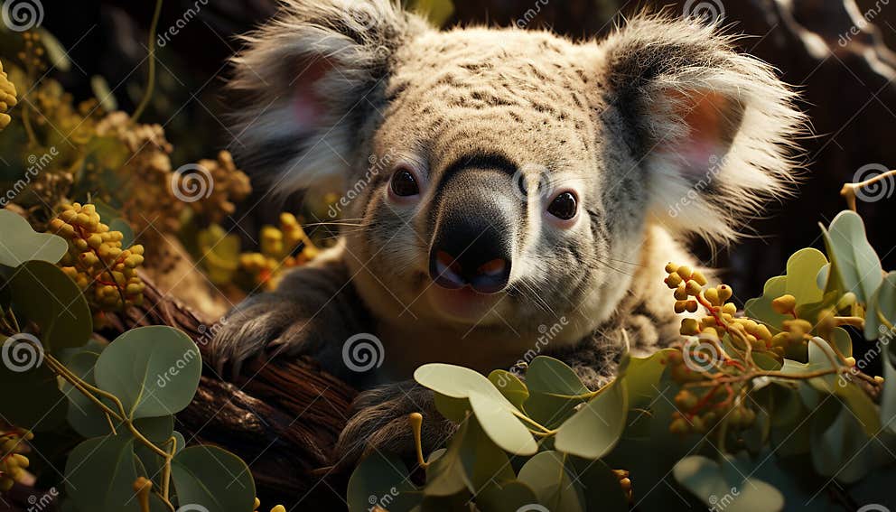 Cute Koala Sitting on a Branch, Looking at the Camera Generated by AI ...