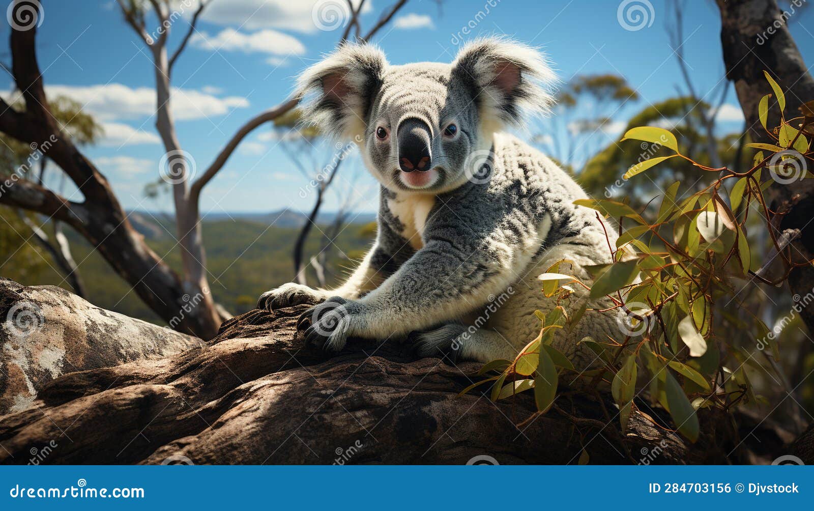 Cute Koala Sitting on a Branch, Looking at the Camera Generated by AI ...