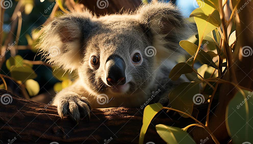 Cute Koala Sitting on a Branch, Looking at the Camera Generated by AI ...