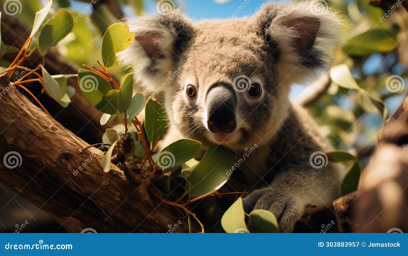 Cute Koala Sitting on Branch, Looking at Camera in Nature Generated by AI Stock Image - Image of ...