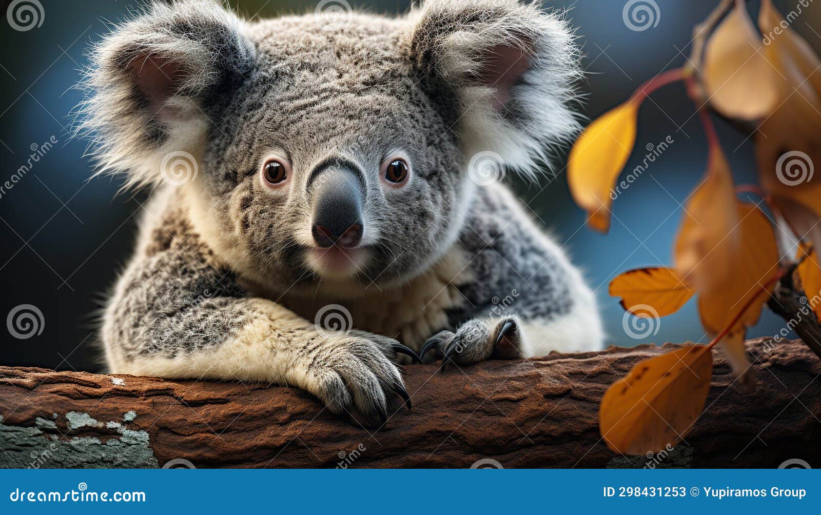 Cute Koala Sitting on Branch, Looking at Camera, Outdoors Generated by ...