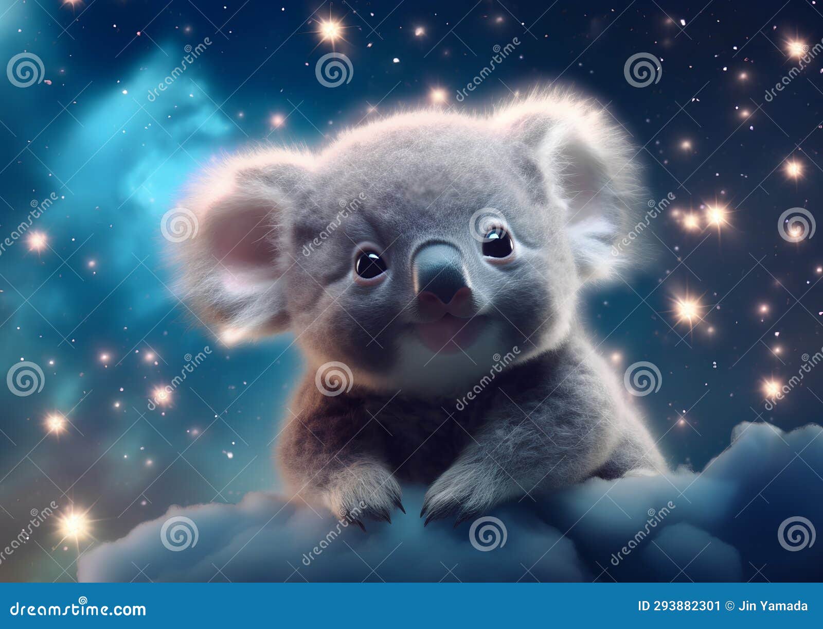 Cute Koala Sitting on a Cloud in the Starry Sky Stock Illustration - Illustration of koala, cute ...