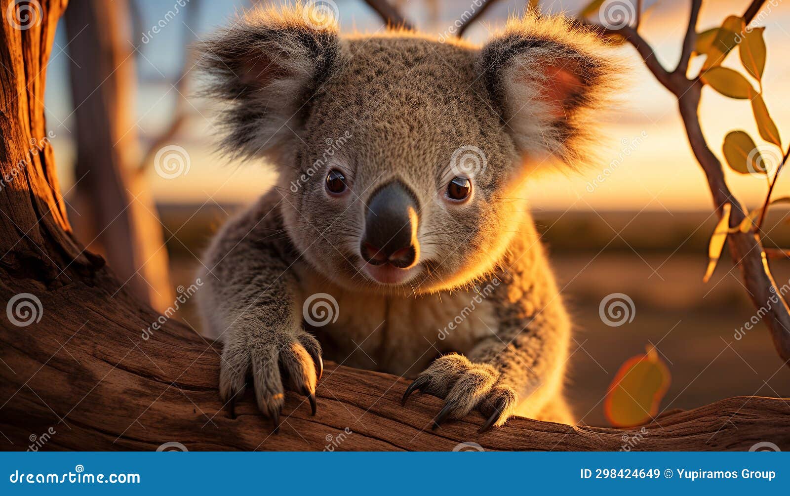 Cute Koala Sitting on Eucalyptus Tree, Looking at Camera Generated by ...