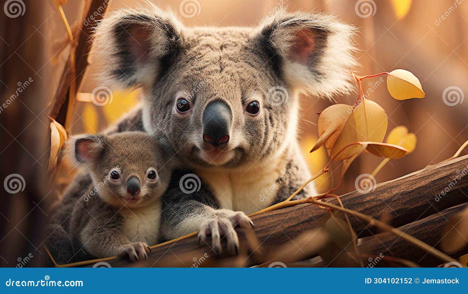 Cute Koala Sitting on Tree Branch, Looking Fluffy Generated by AI Stock ...