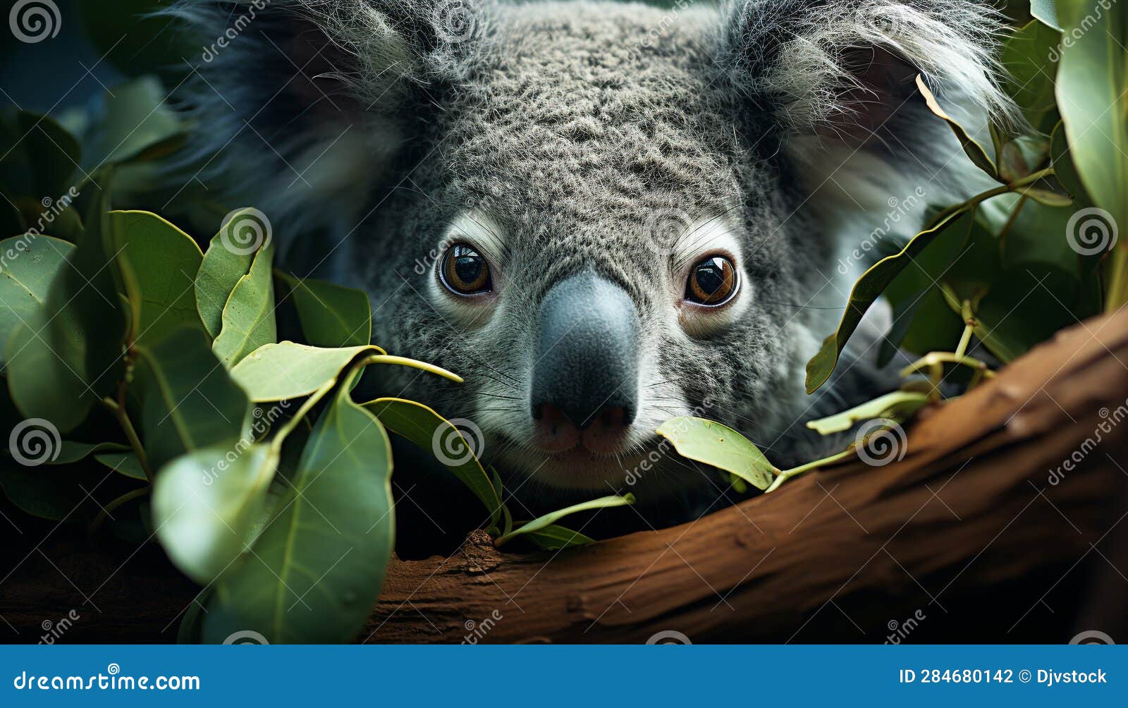 Cute Koala Sitting on Tree, Staring with Adorable Animal Eyes Generated ...