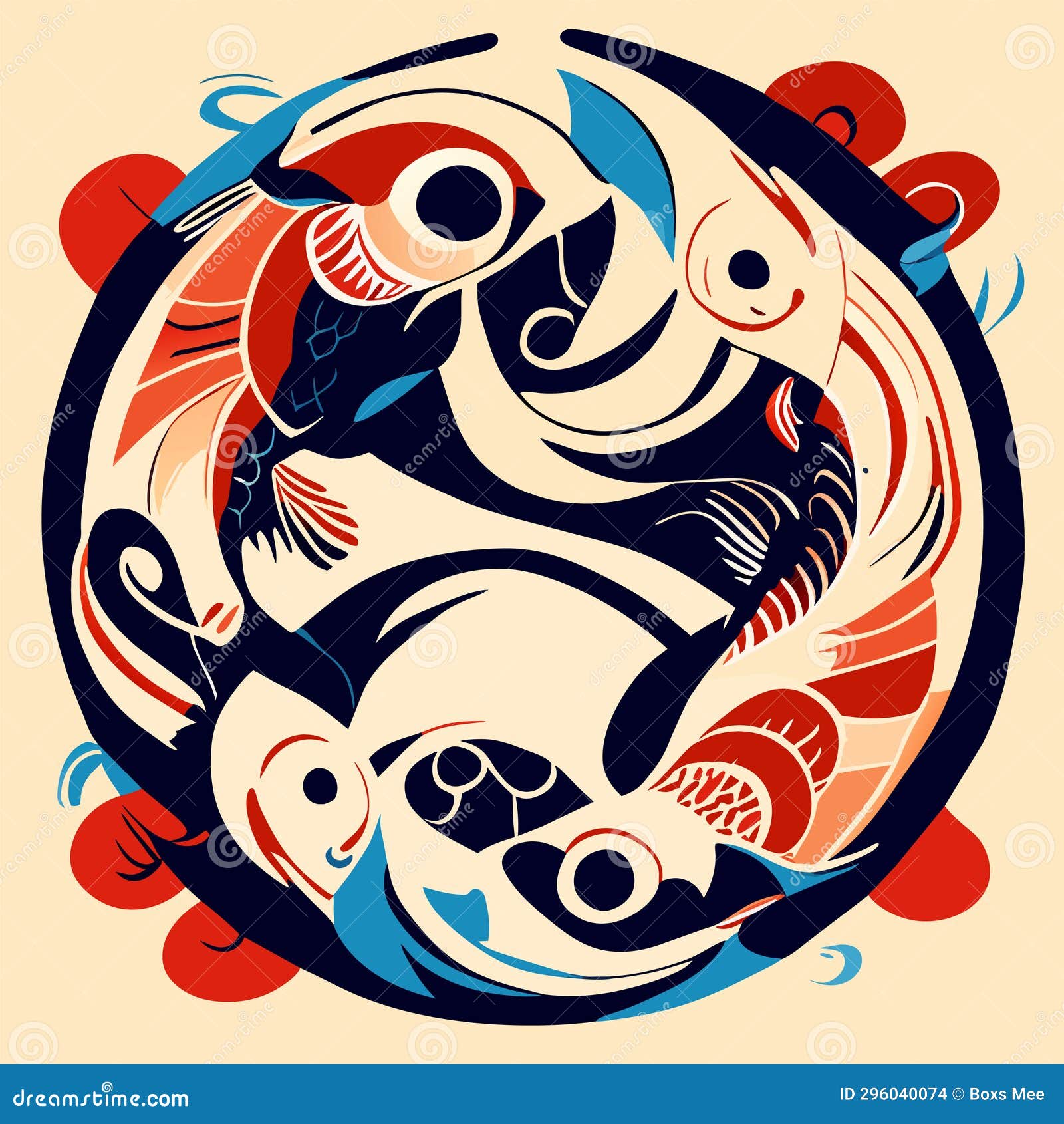 Cute Koi Fish in a Circle on a Light Background. Generative AI Stock ...