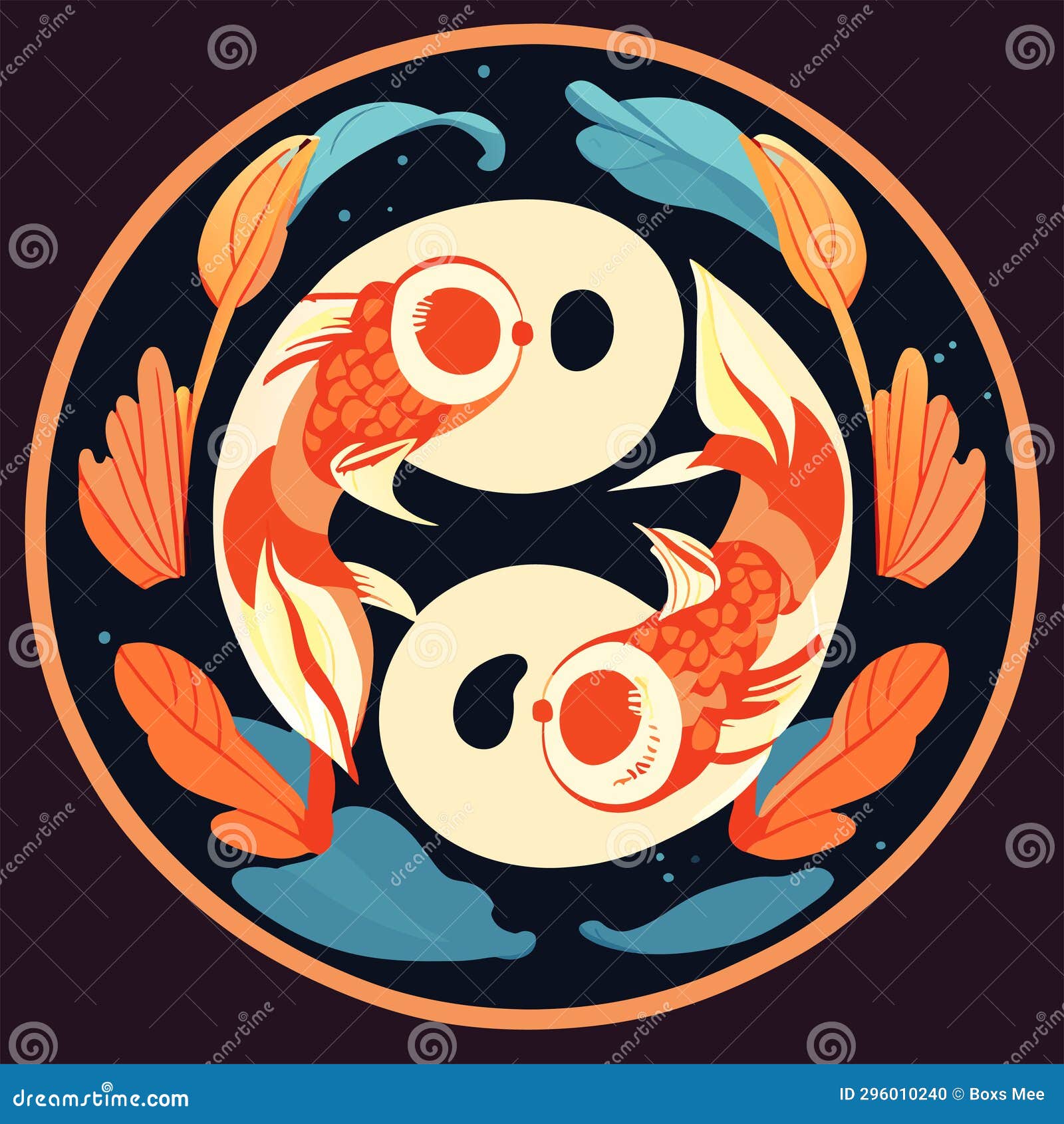 Cute Koi Fish in a Circle. Vector Illustration in a Flat Style Stock ...