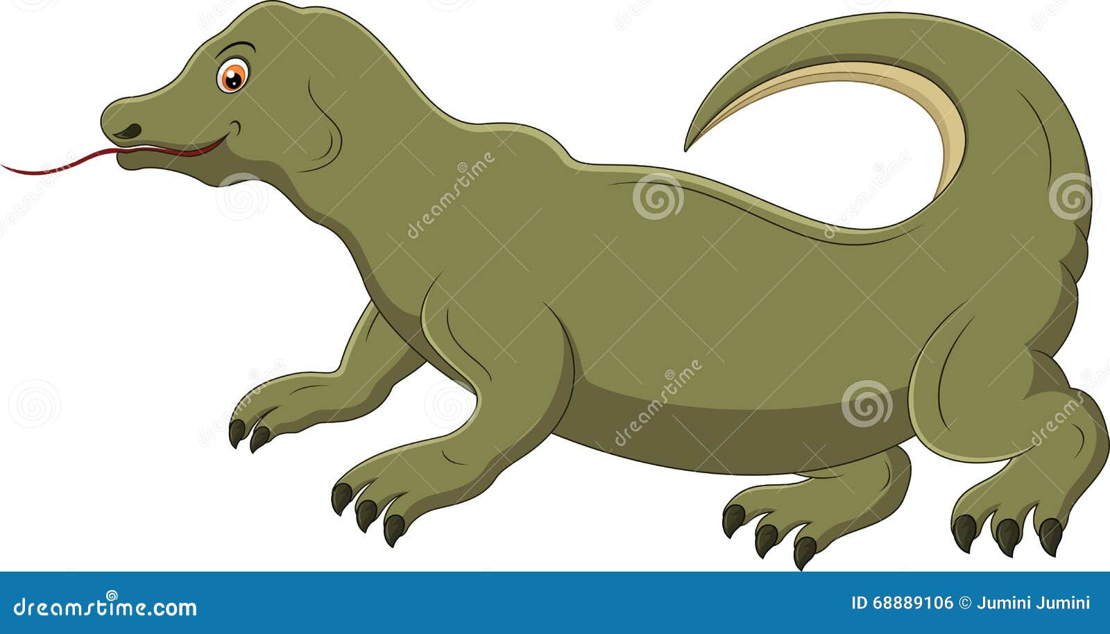 Cartoon Komodo Dragon With Outline. Flat Vector Illustration, Isolated ...
