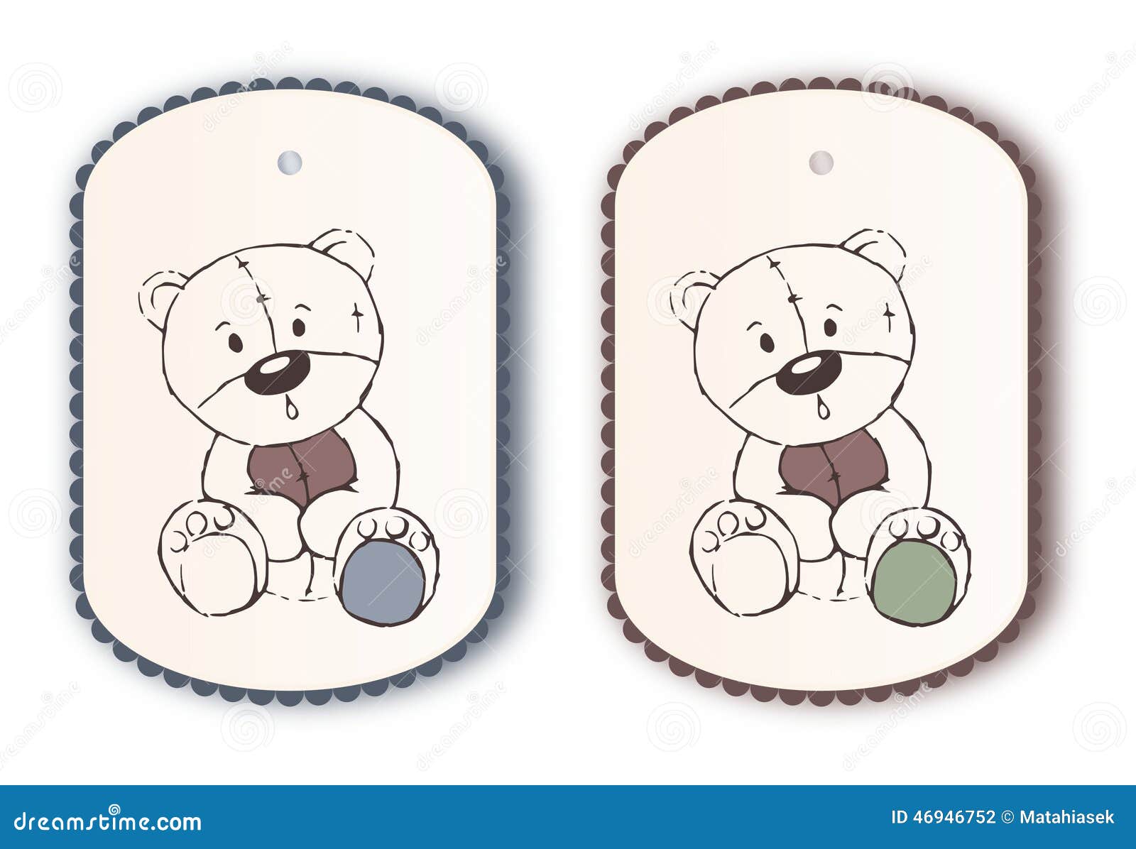 Cute Label Tags with Teddy Bear Sketch Stock Illustration ...