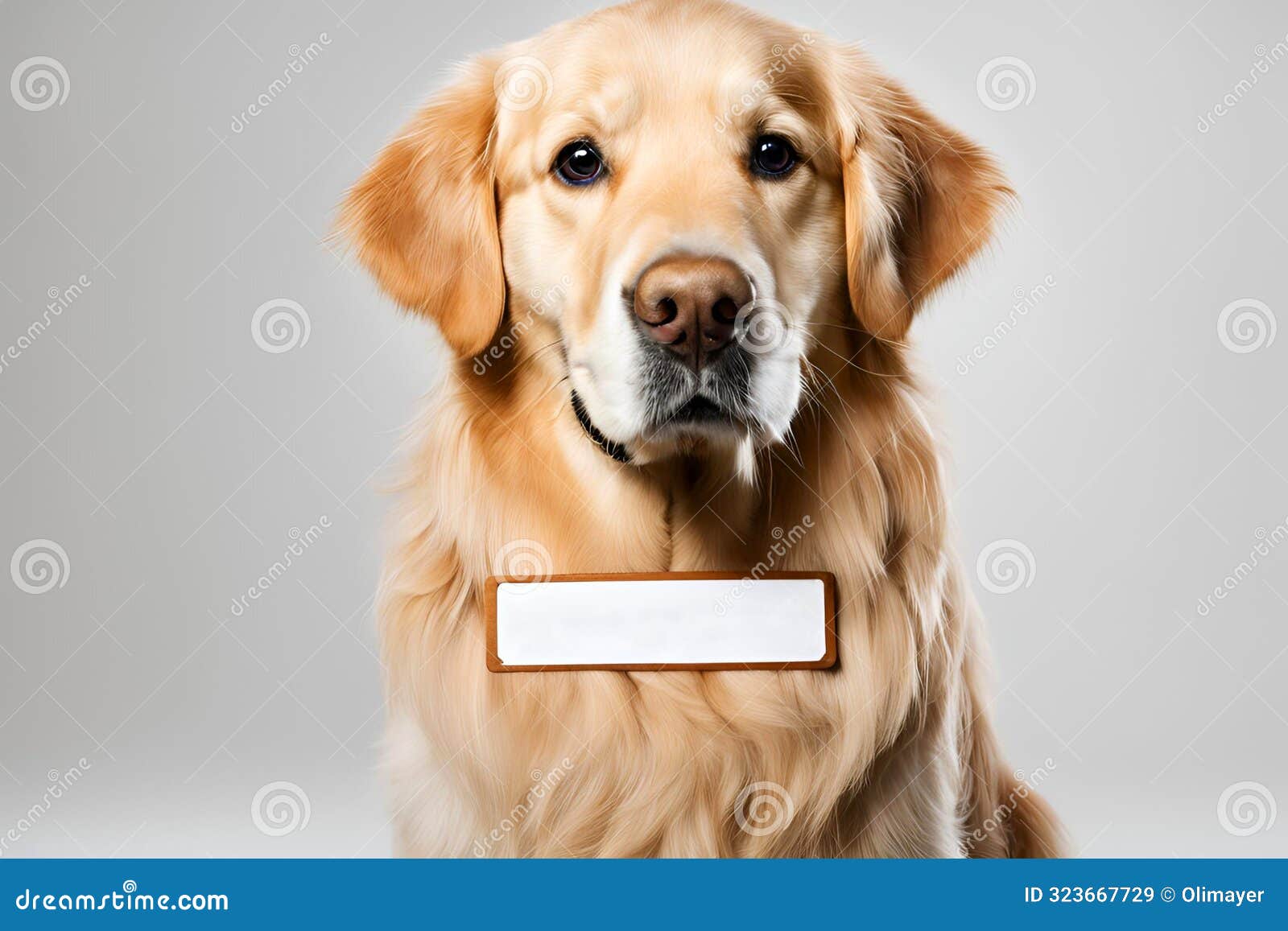 The Cute Dog Beside A Blanc Sign On White Empty Background. Stock ...