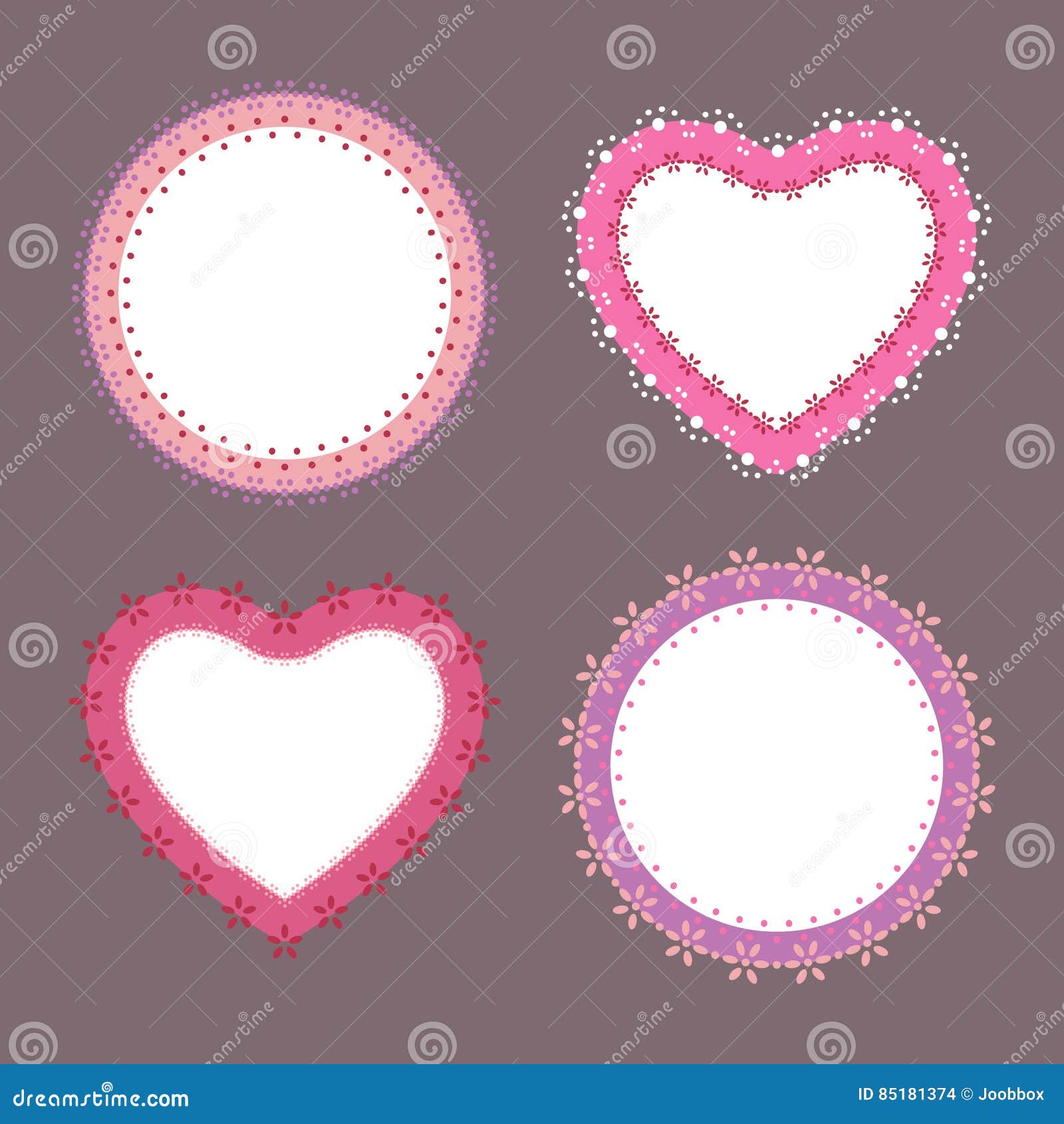 4 Cute Lace Border Heart and Round Labels Stock Vector - Illustration ...