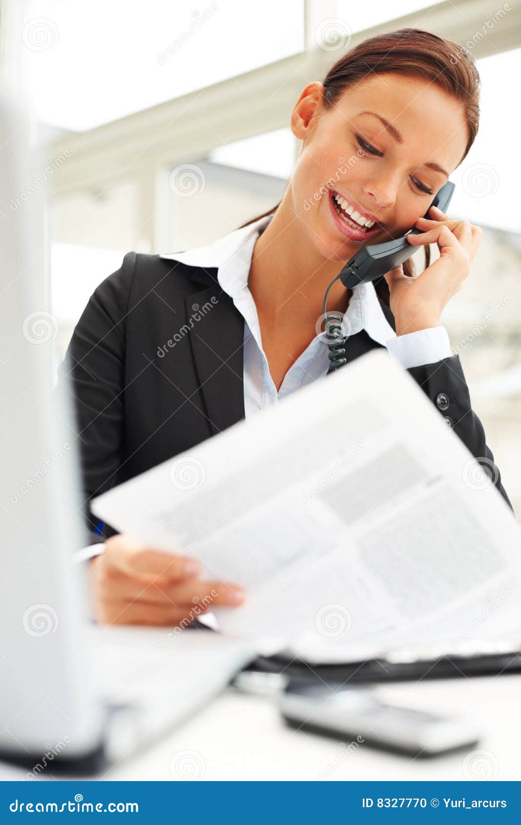 Cute Lady Speaking on Telephone and Smiling Stock Photo - Image of ...