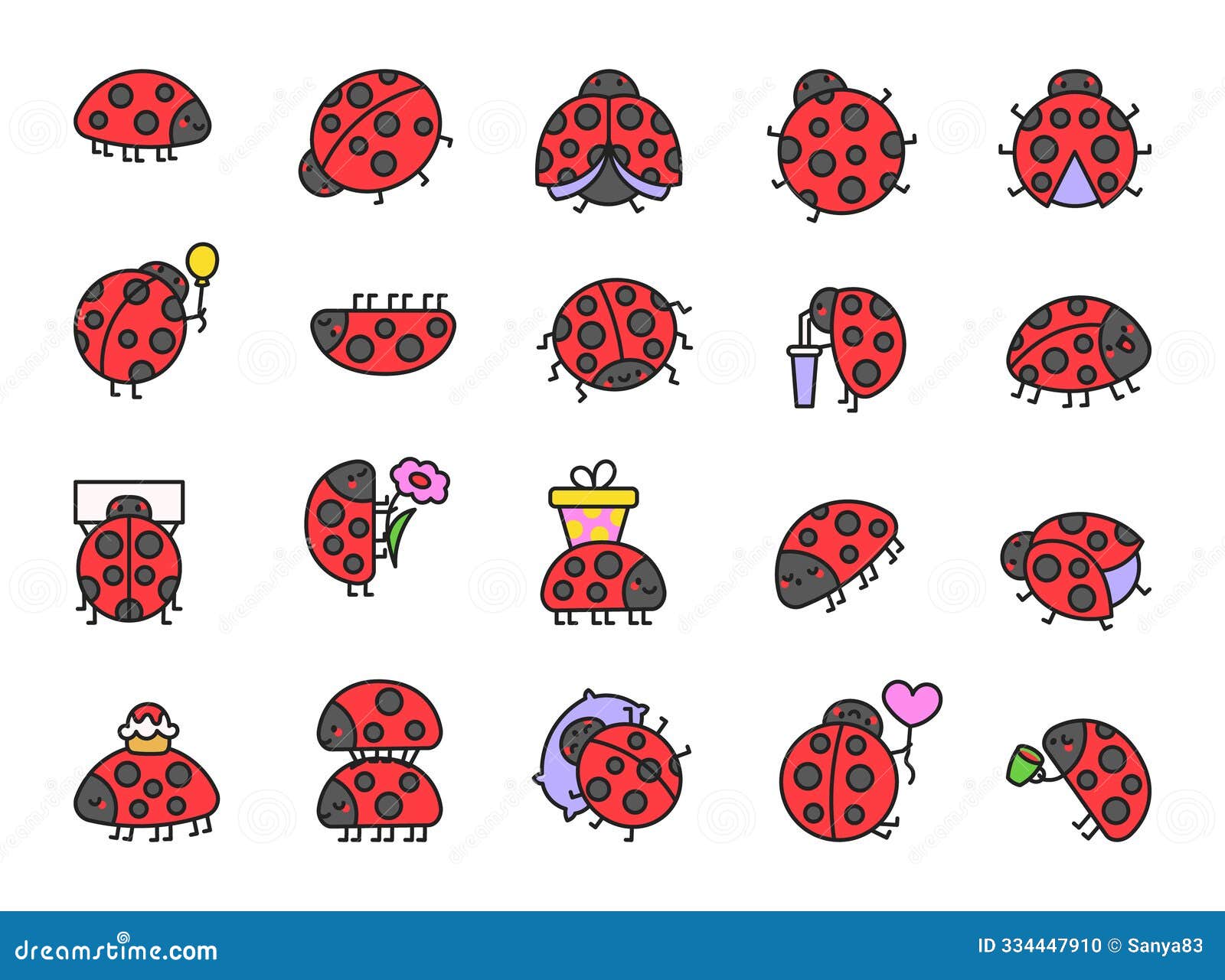 Cute Ladybug Character. Charming Kawaii Insect Stock Vector ...