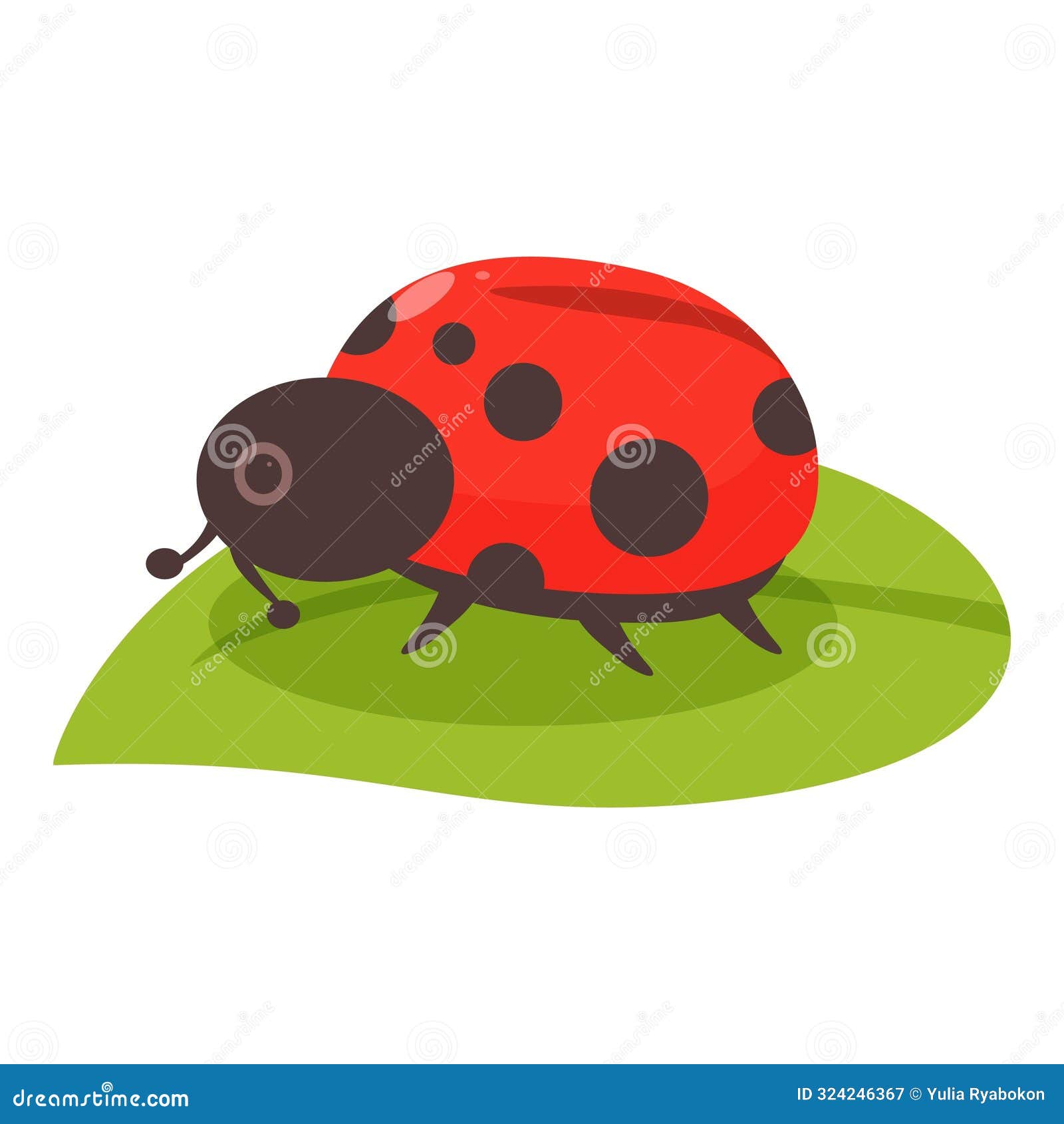 Cute Ladybug Crawling on a Green Leaf Stock Illustration - Illustration ...