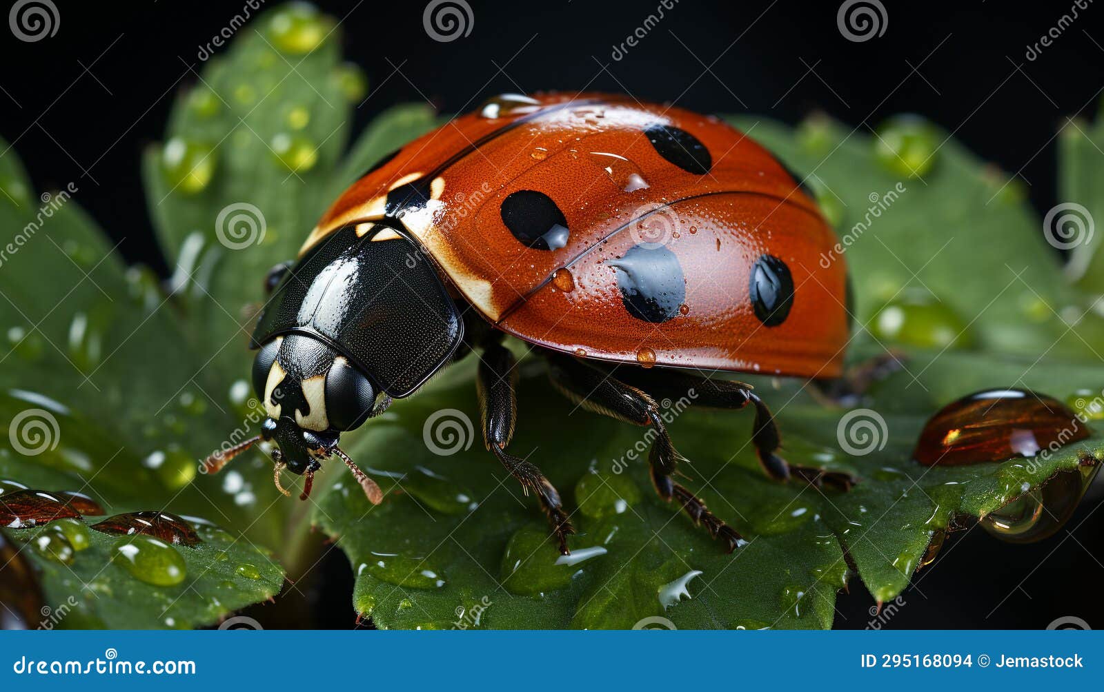 A Cute Ladybug Crawls on a Wet Leaf in Springtime Generated by AI Stock ...