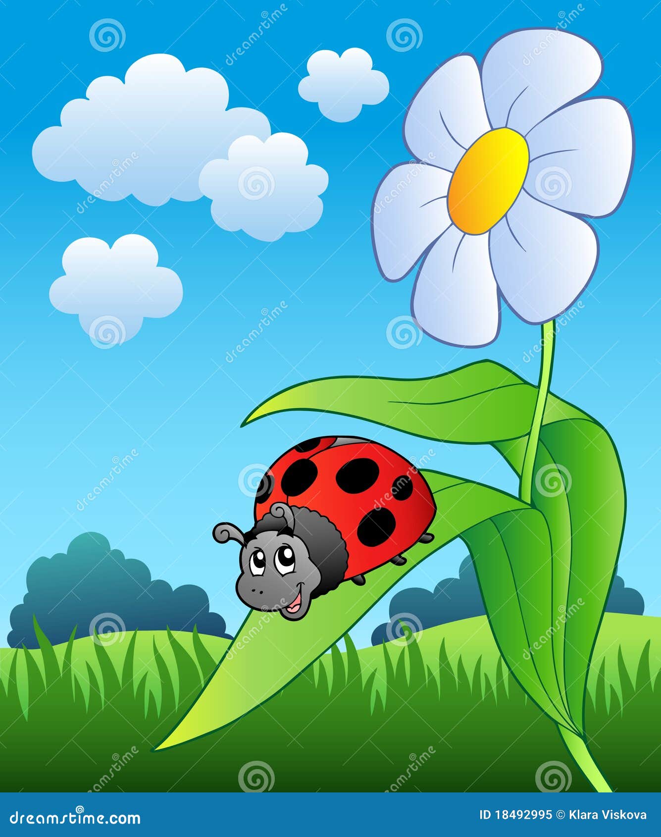 Cute ladybug with flower stock vector. Illustration of colorful - 18492995