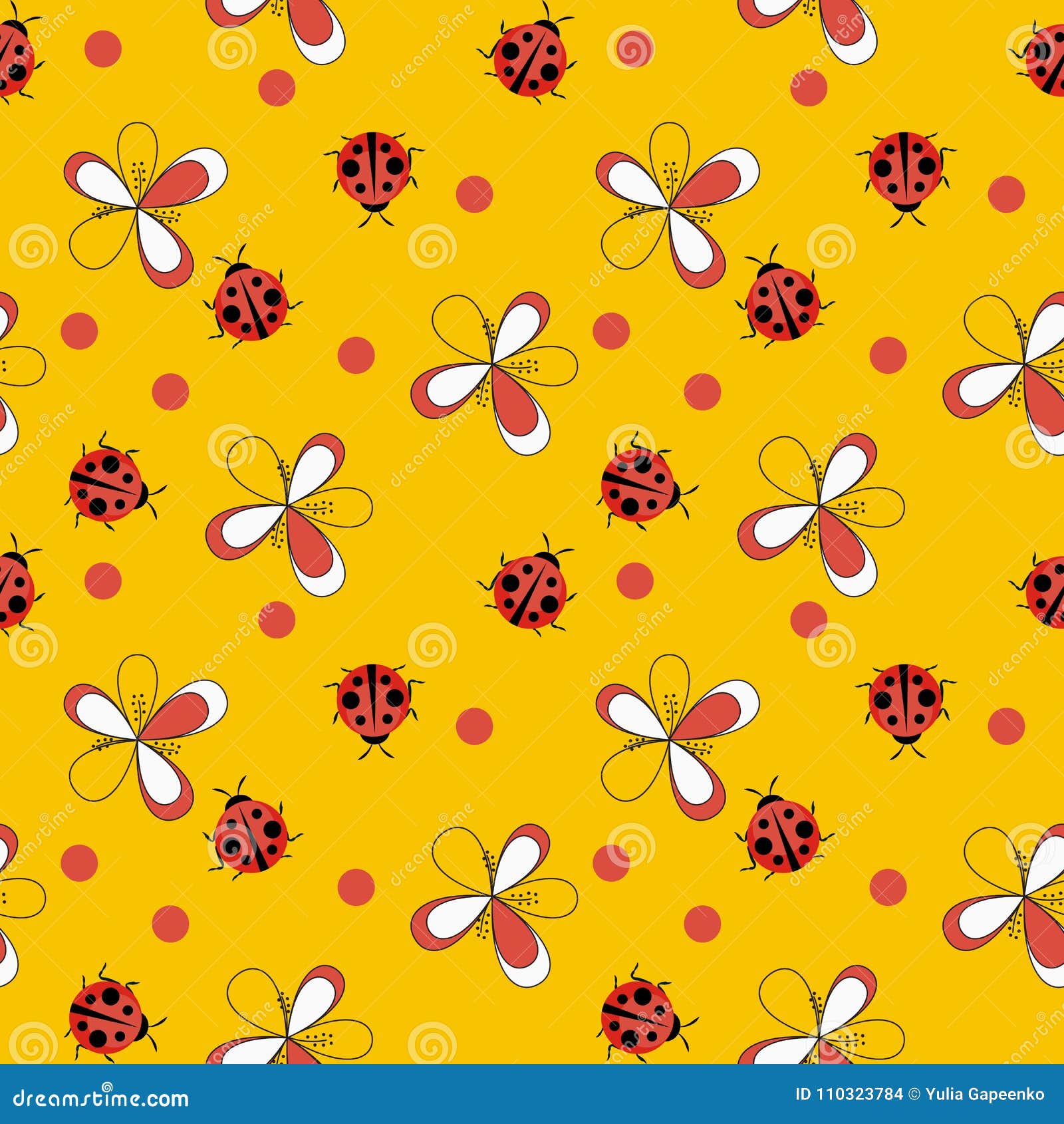 Cute Ladybug Seamless Pattern Background Vector Illustration Stock Vector - Illustration of ...
