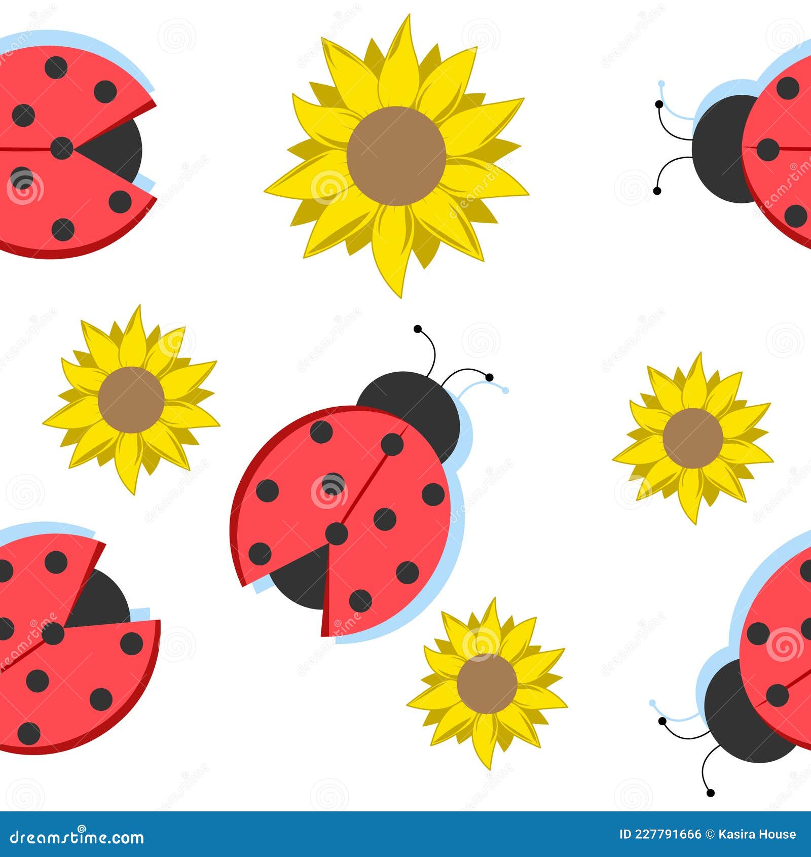 Cute Ladybug and Sunflower Seamless Pattern Background. Stock Vector ...