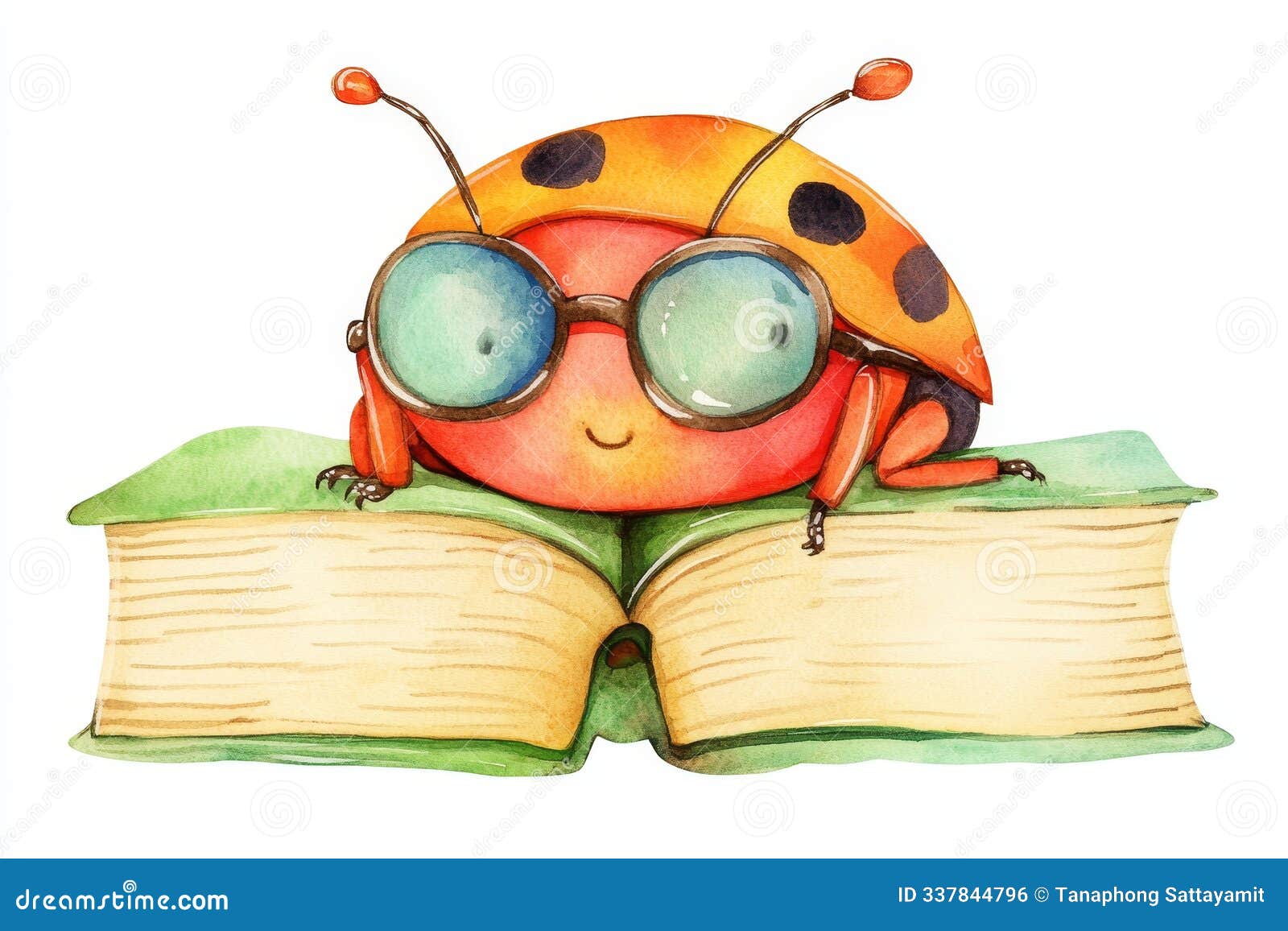 Ladybug Reading Glasses Watercolor Illustration, Cute, Book, Knowledge ...