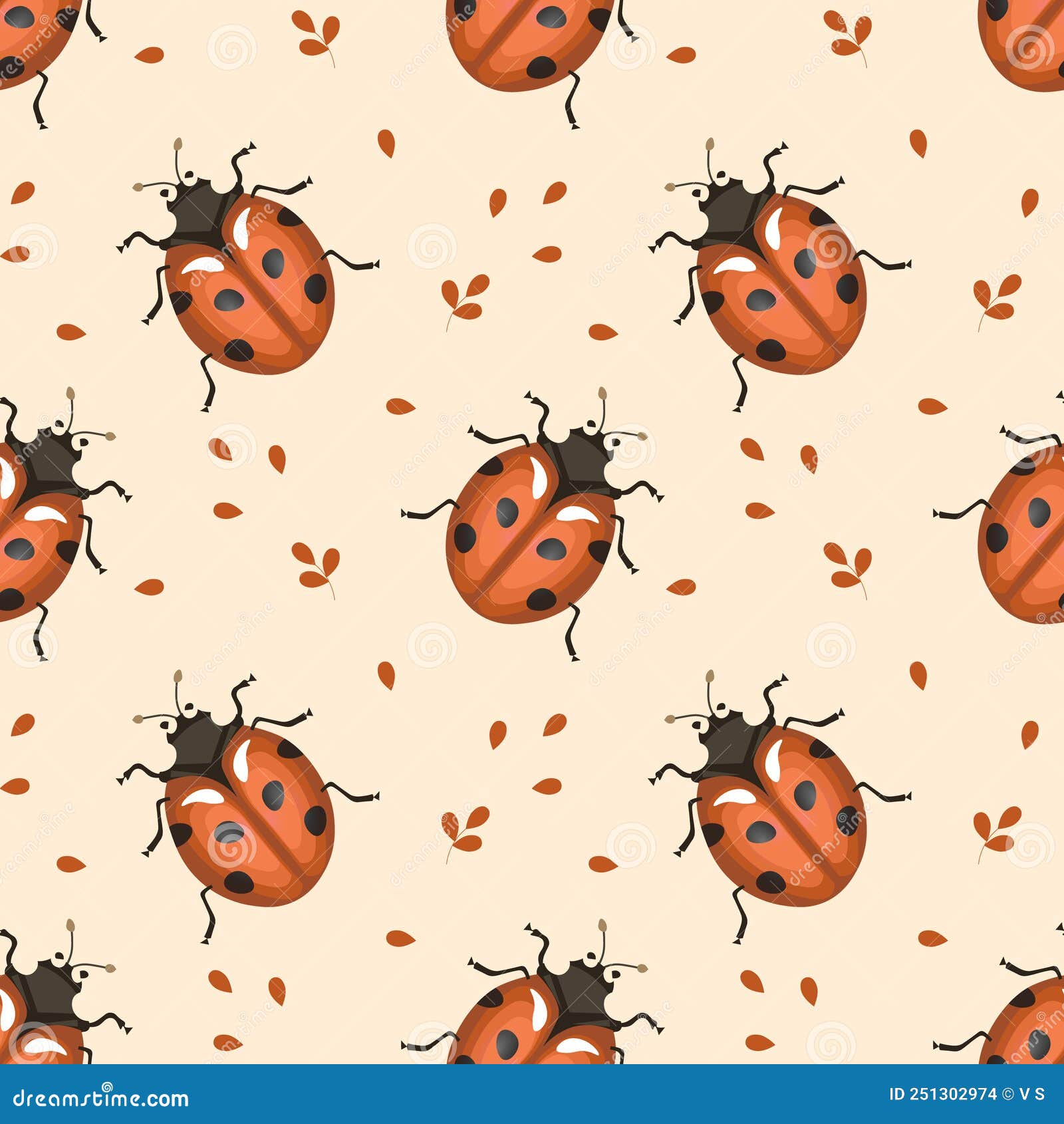 Cute Ladybugs and Leaves on a Light Background. Seamless Pattern. Print ...