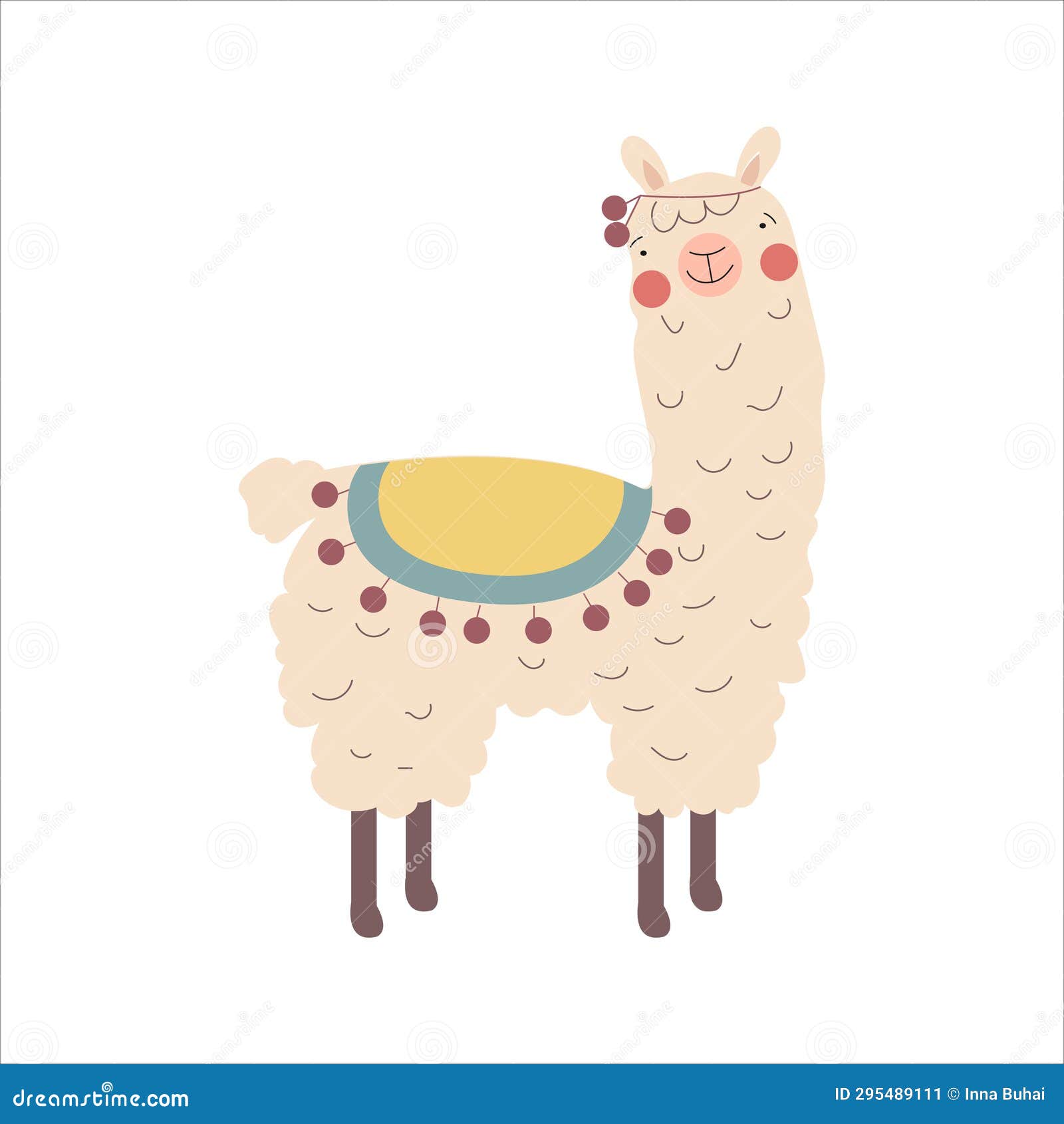 Cute Lama or Alpaca Colorful Hand Drawn Vector Illustration. Vector ...
