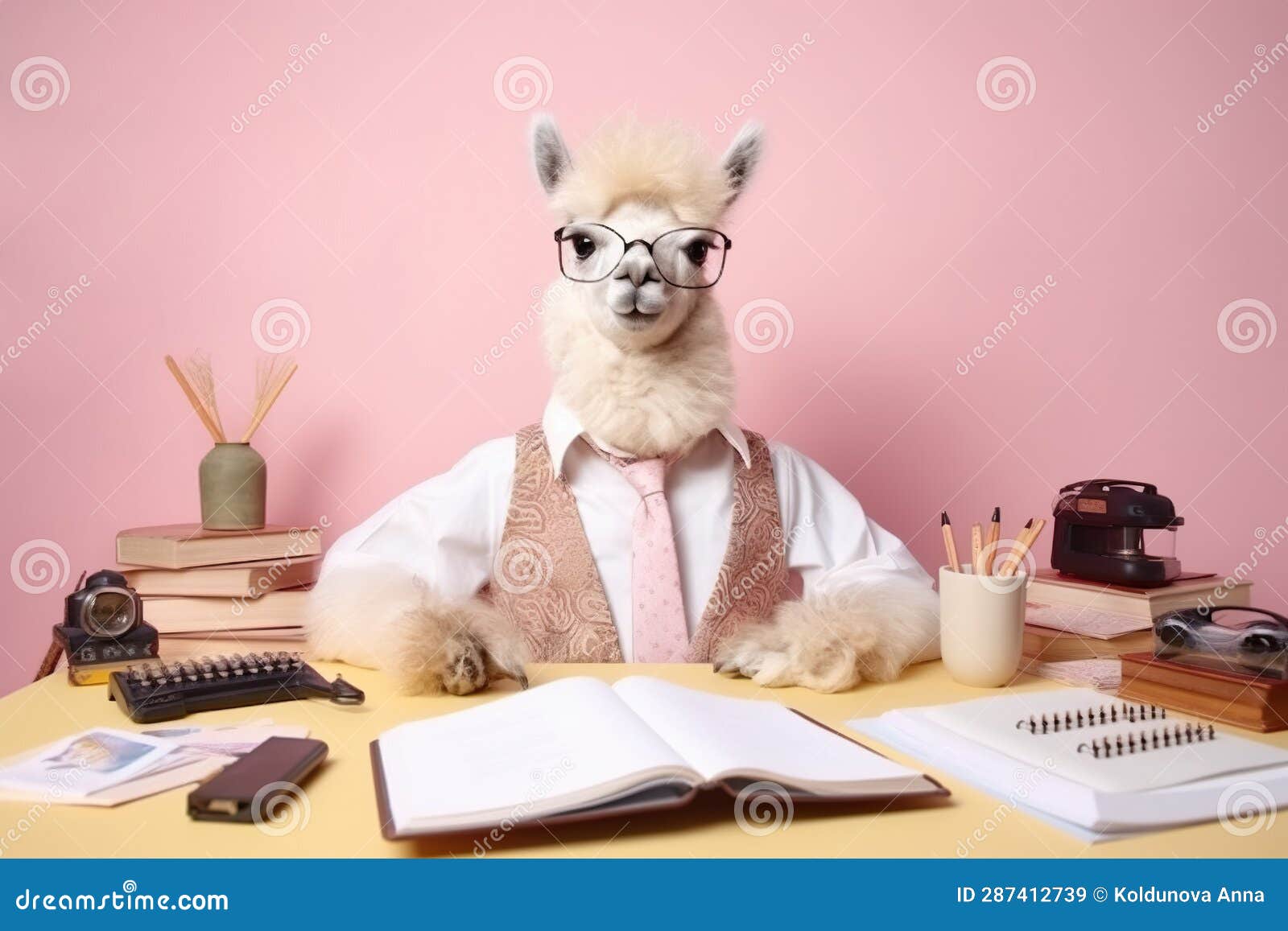 A cute lama manager stock illustration. Illustration of multitasking ...
