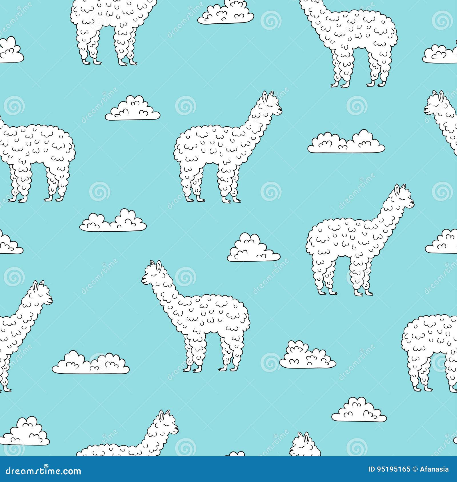 Cute Lama Seamless Pattern in White and Blue Colors Stock Vector ...
