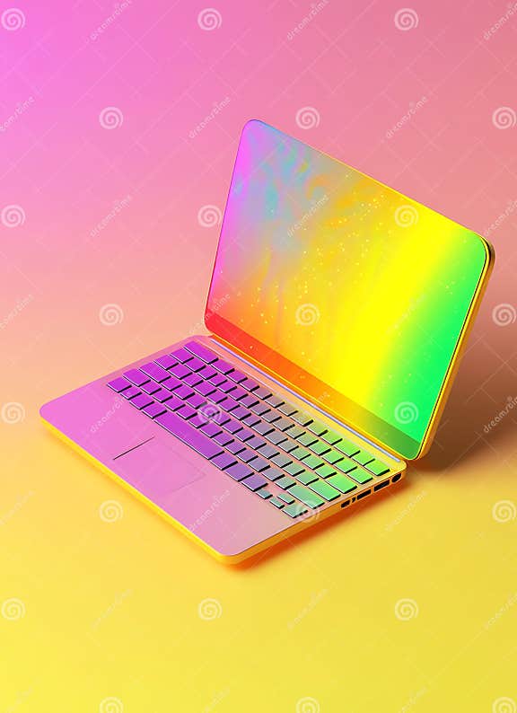 A Cute Laptop with a Rainbow Stock Illustration - Illustration of happy ...